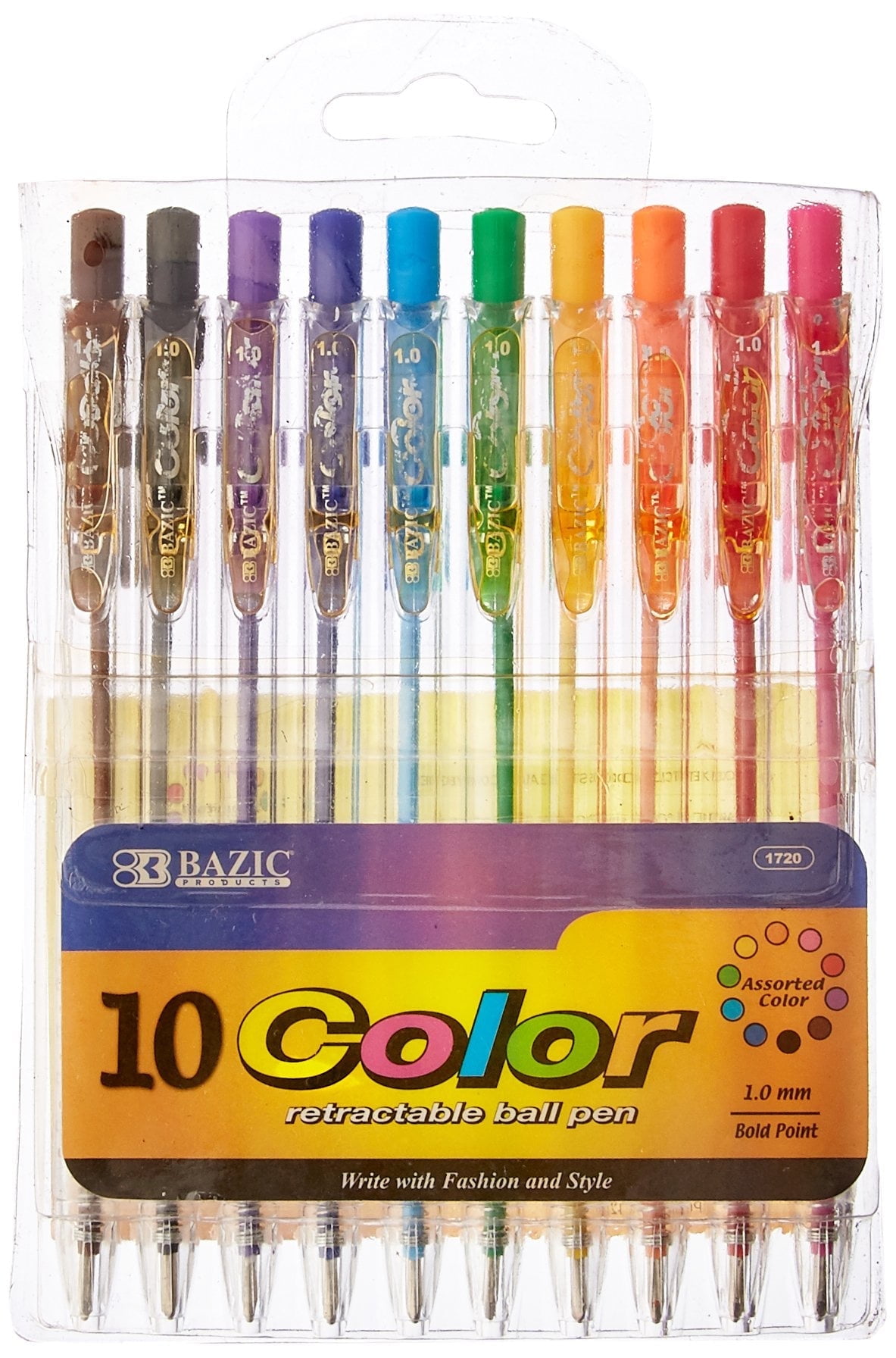 BAZIC 10 Color Retractable Pen [1720] - Walmart.com
