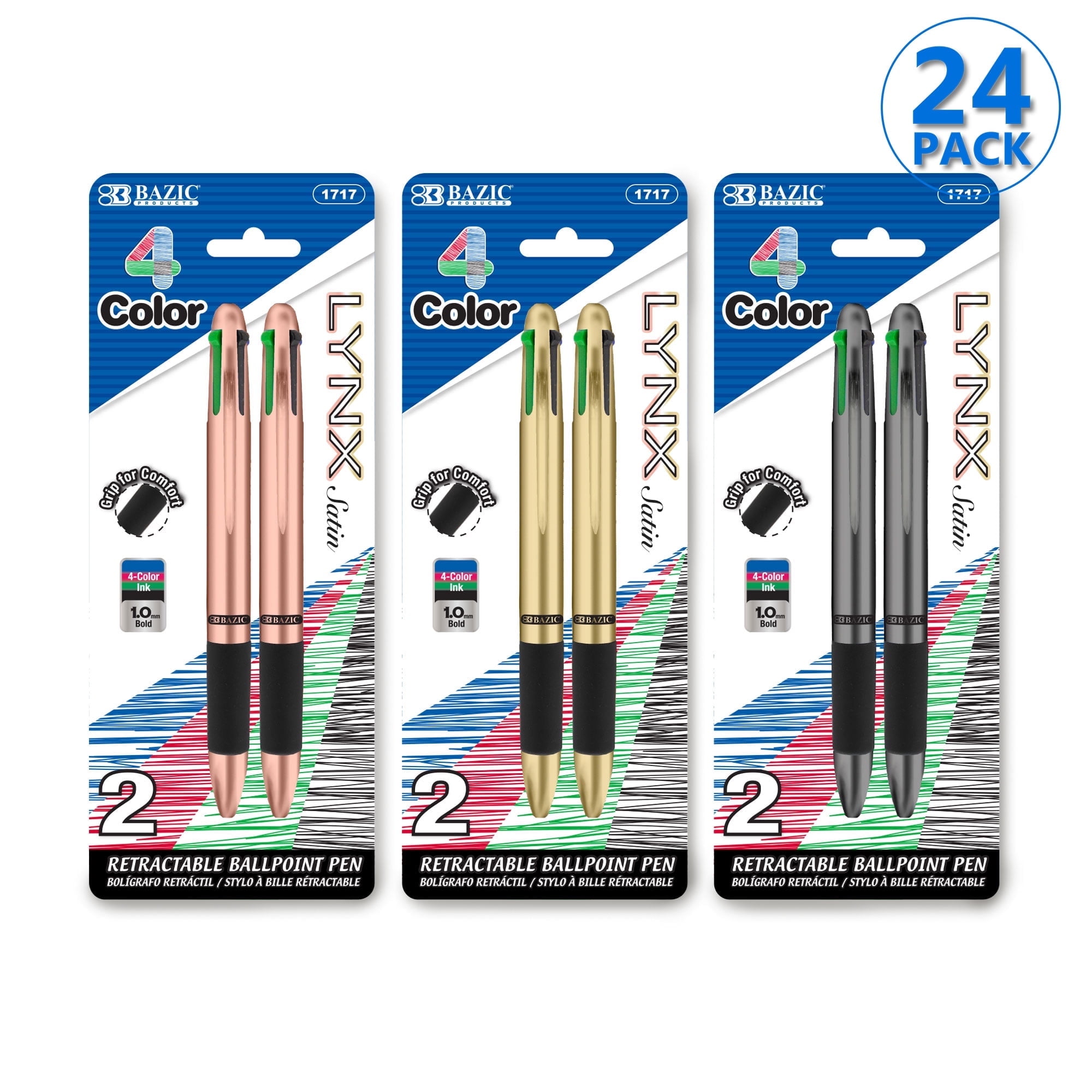 BAZIC Ballpoint Pen Multicolor Retractable Pen Soft Barrel Grip Pens, 1 ...