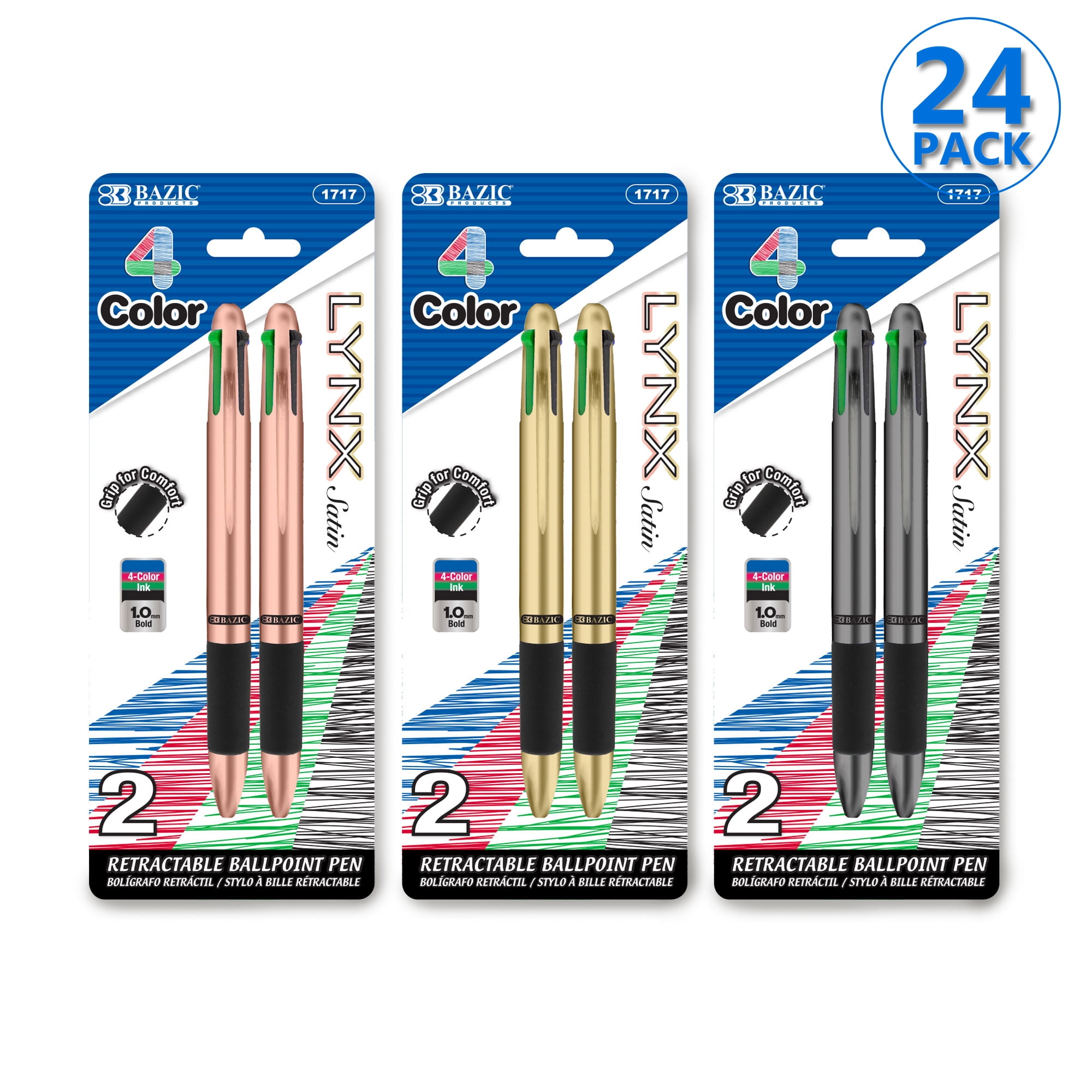 BAZIC Ballpoint Pen Multicolor Retractable Pen Soft Barrel Grip Pens, 1 ...