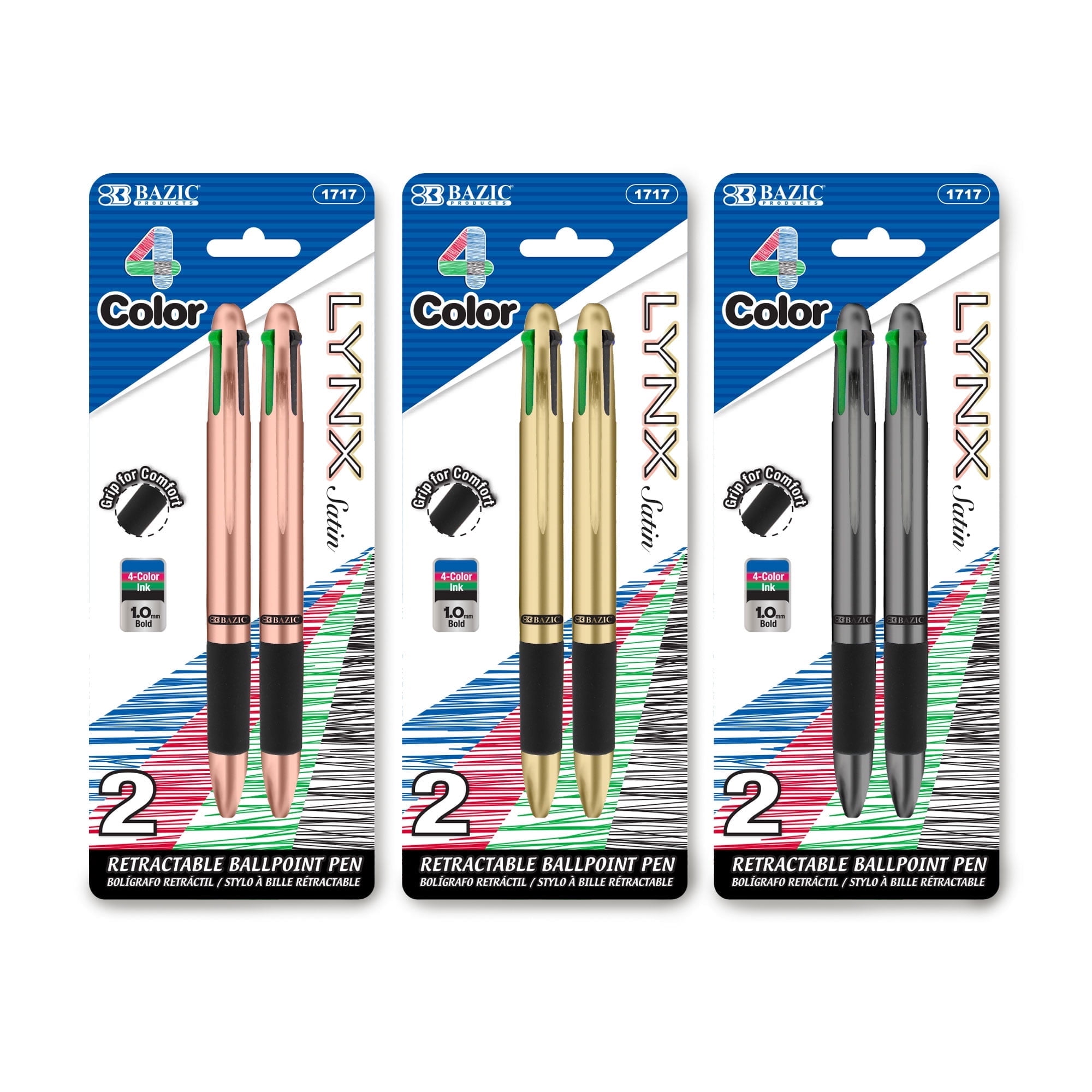 BAZIC Retractable Ballpoint Pen, Soft Barrel, 1.0 mm, Rosegold Gold ...