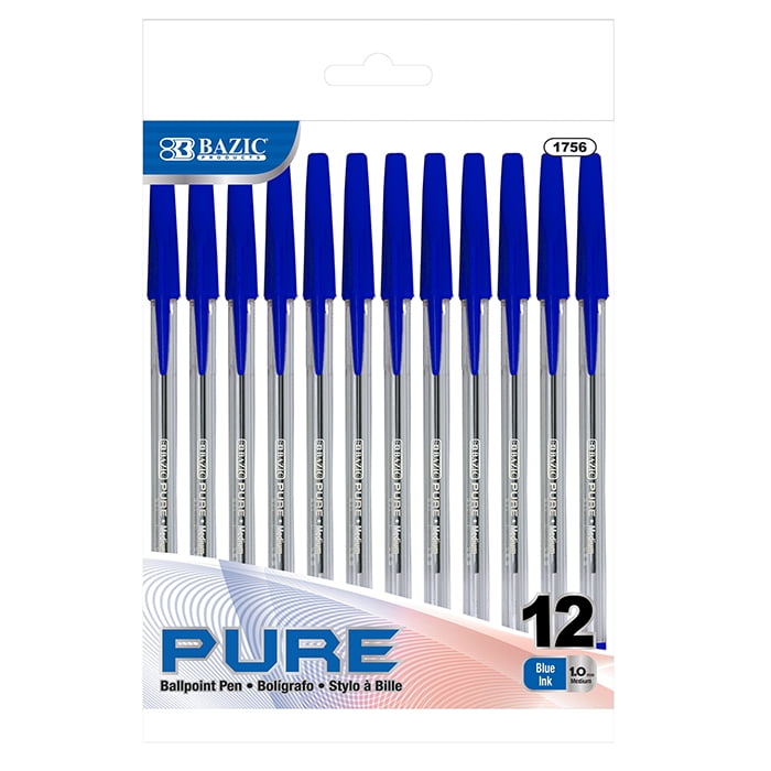 BAZIC Ballpoint Pen Pure Blue Color Stick Pens, 1.0 mm, (12/Pack), 1 ...