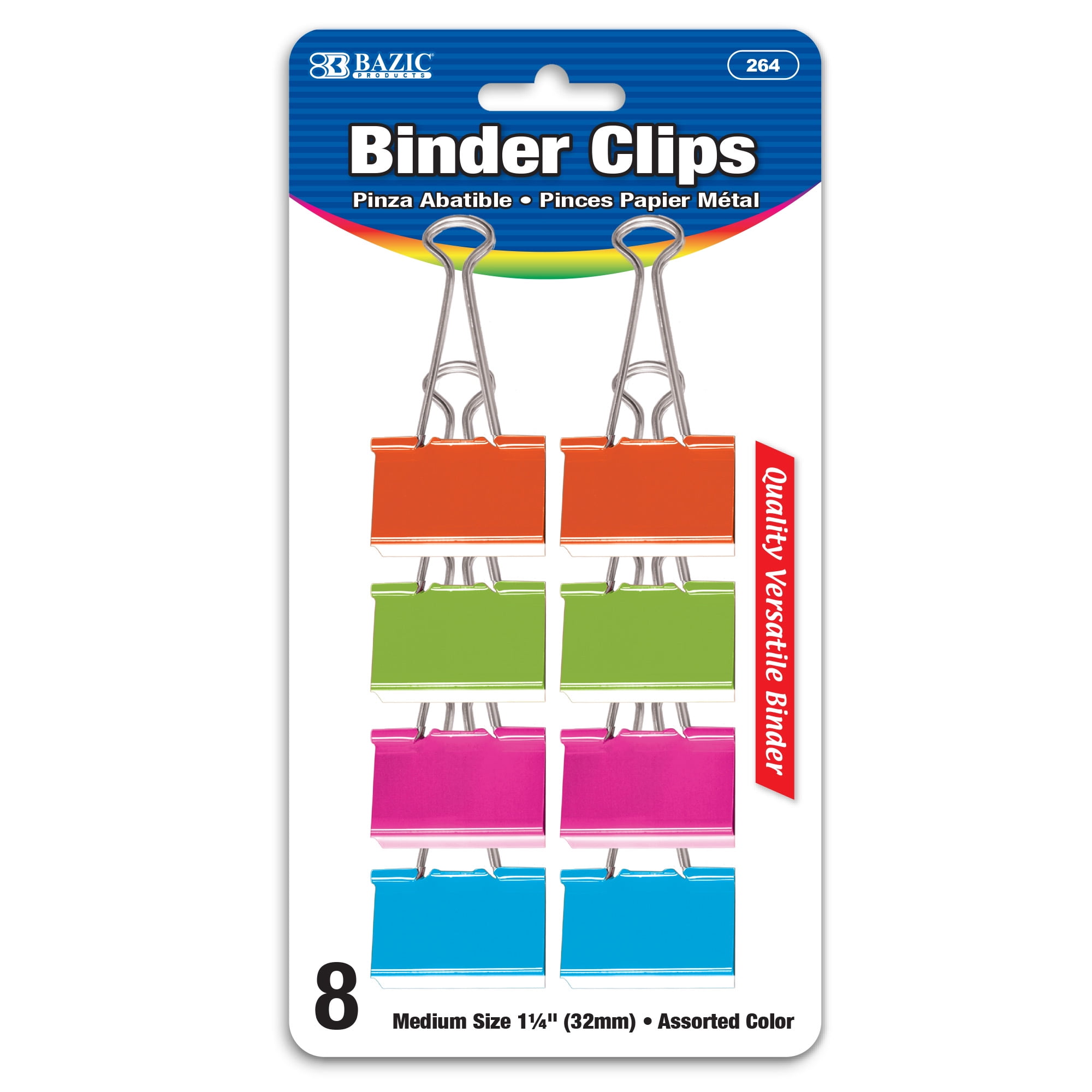 BAZIC Binder Clips Medium 1 1/4" (32mm) Asst Color, Paper Clip(8/Pack ...