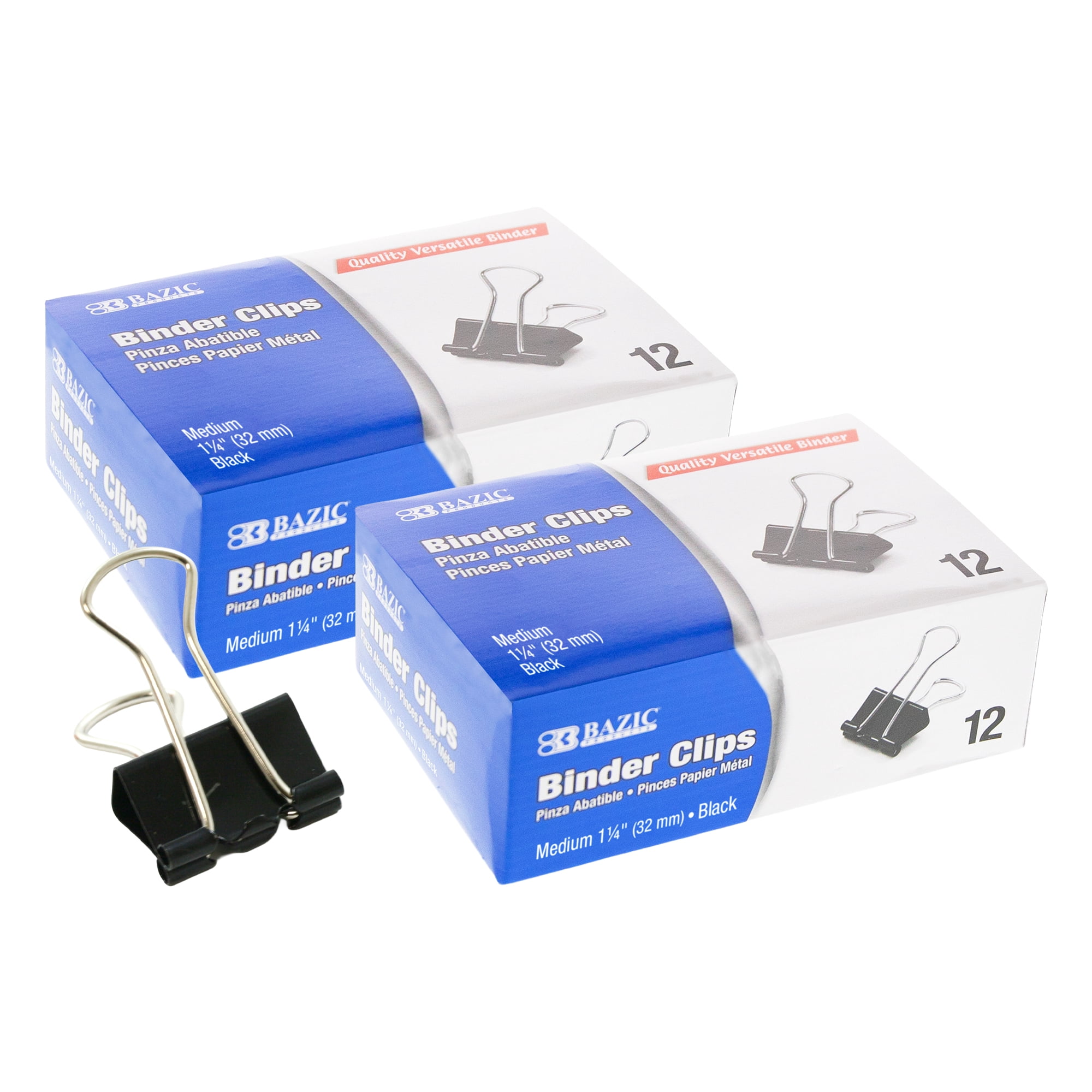 "BAZIC Medium 1 1/4"" Black Binder Clips, 12/Box, 2-Packs" - Walmart.com