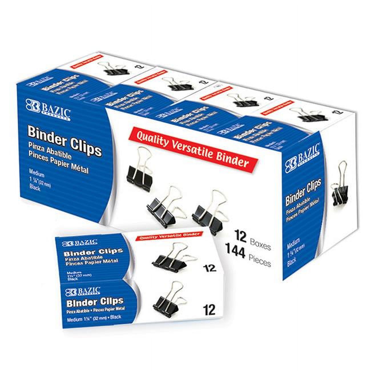 BAZIC Binder Clips Medium 1 1/4" (32mm) Black, Paper Clip(12/Pack), 12 ...