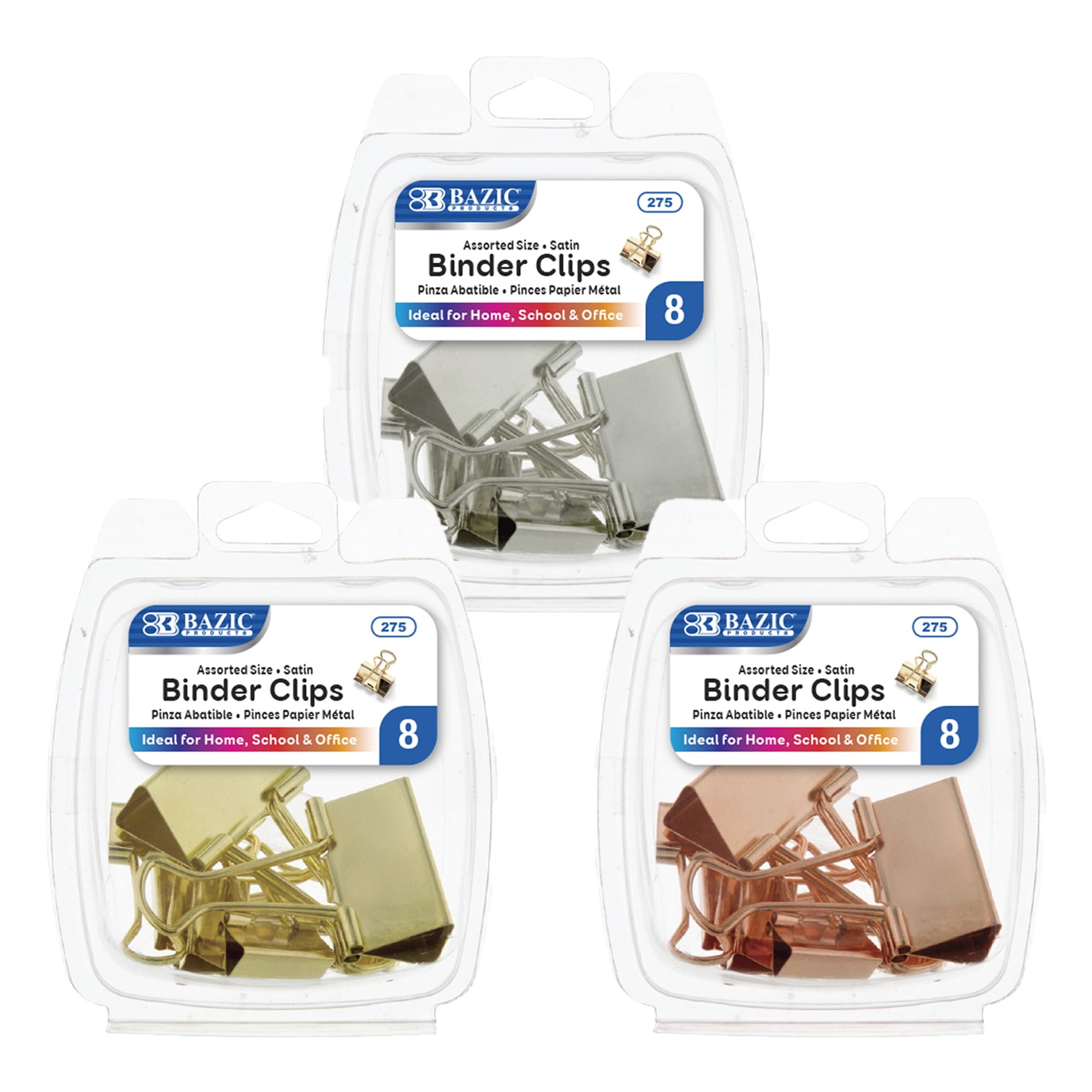 BAZIC Binder Clips Metallic Color Small Large Paper Clips (8/Pack), 24 ...