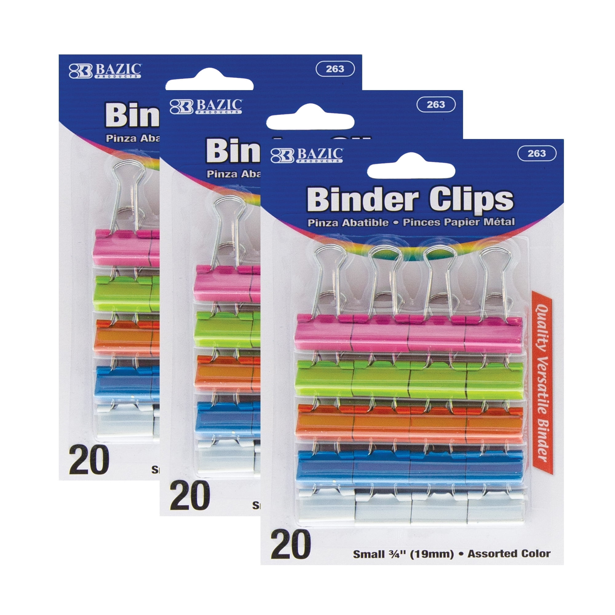 BAZIC Binder Clips Small Assorted Color 3/4" (19mm) Paper Clip (20/Pack ...