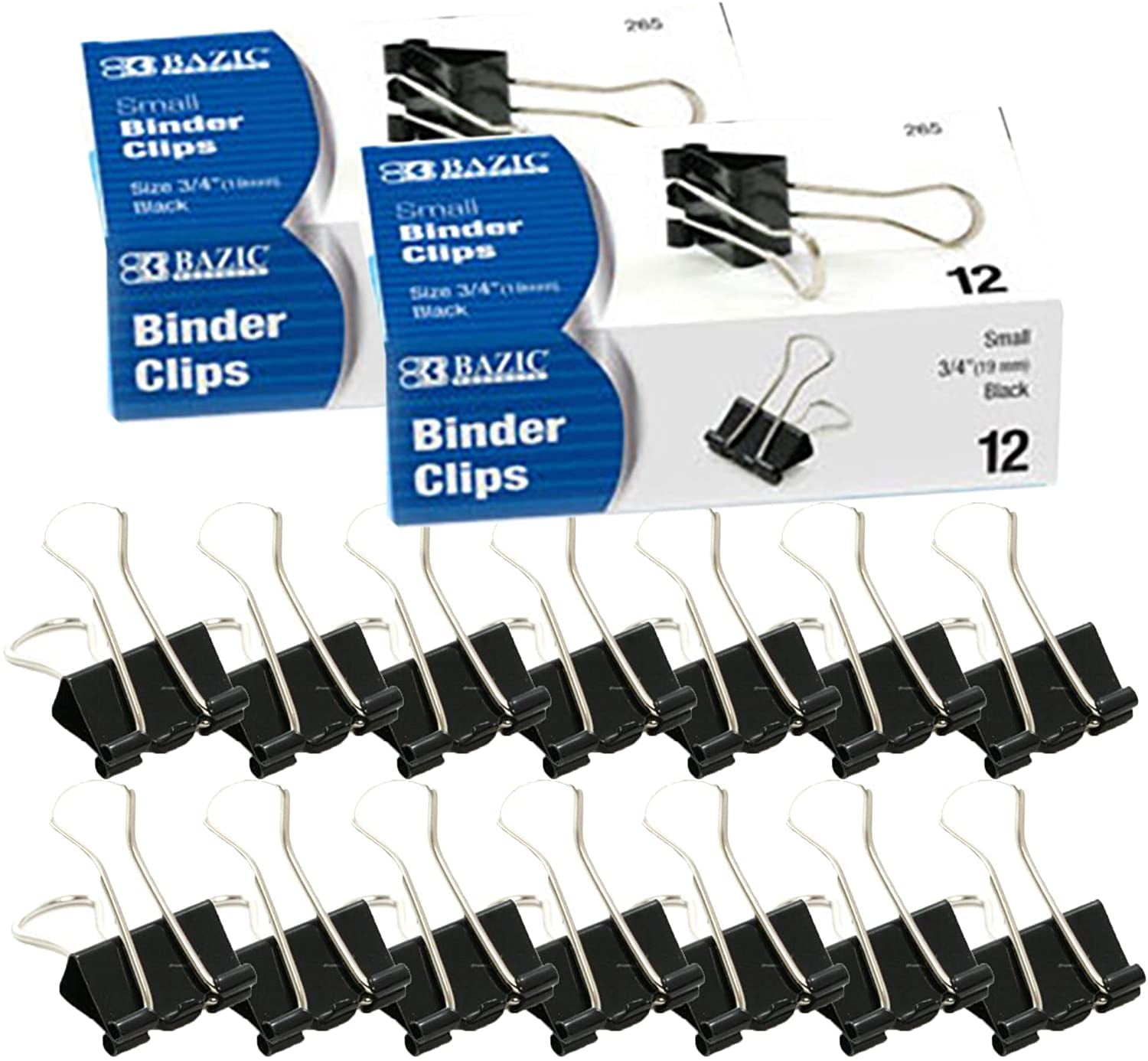 "BAZIC Small Black Binder Clips, 3/4"" (19mm) Paper Clip (12/Pack), 2 ...