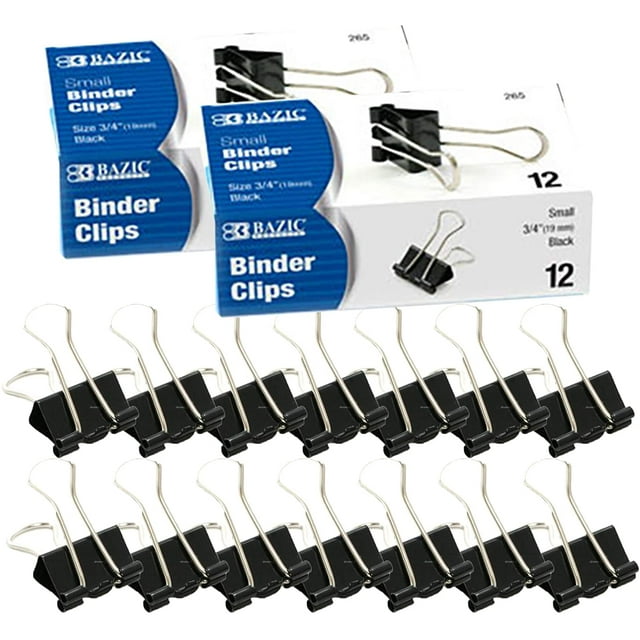 "BAZIC Small Black Binder Clips, 3/4"" (19mm) Paper Clip (12/Pack), 2 ...