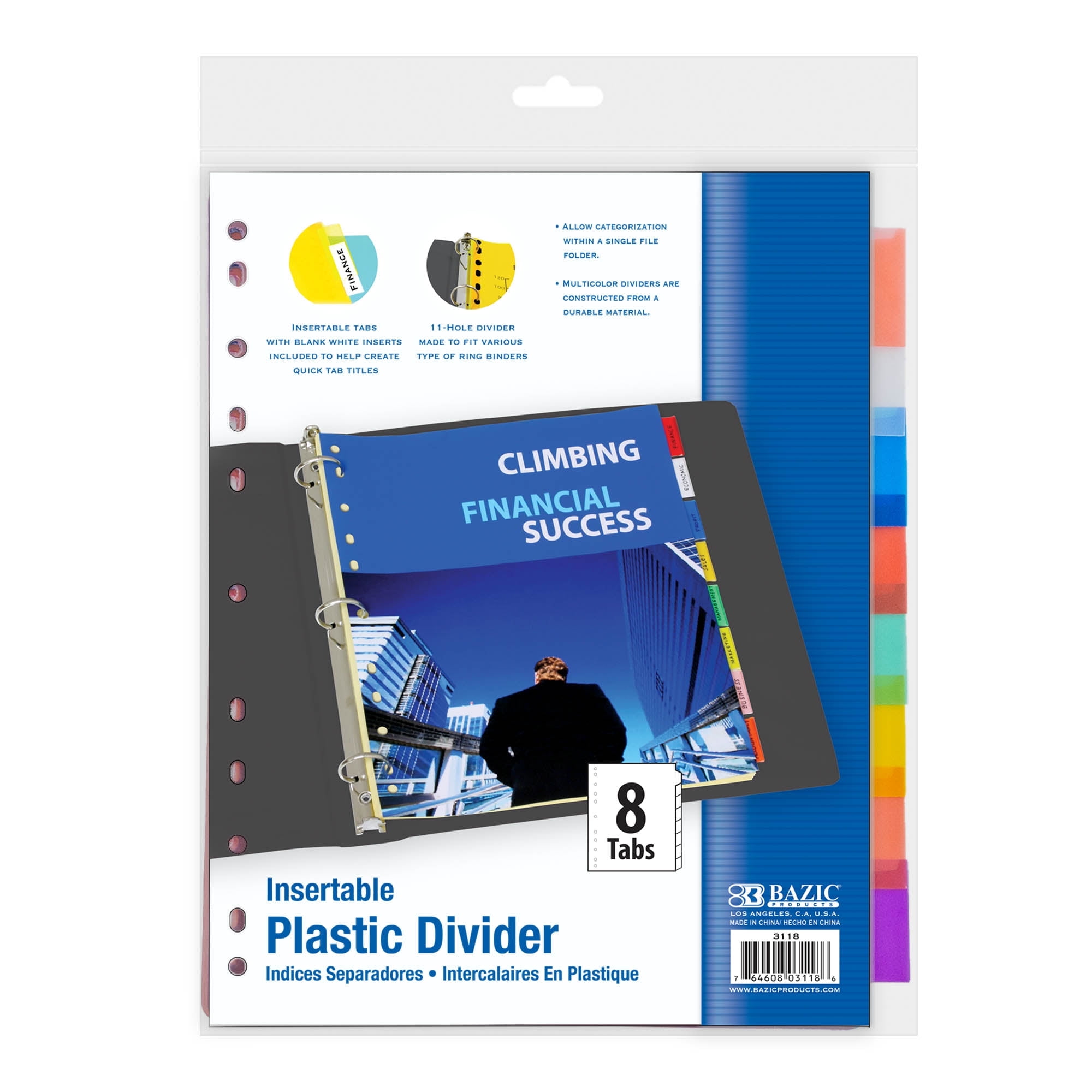 BAZIC Three Ring Insert Colored Binder Dividers, 8 Index Tabs, 11 Hole ...