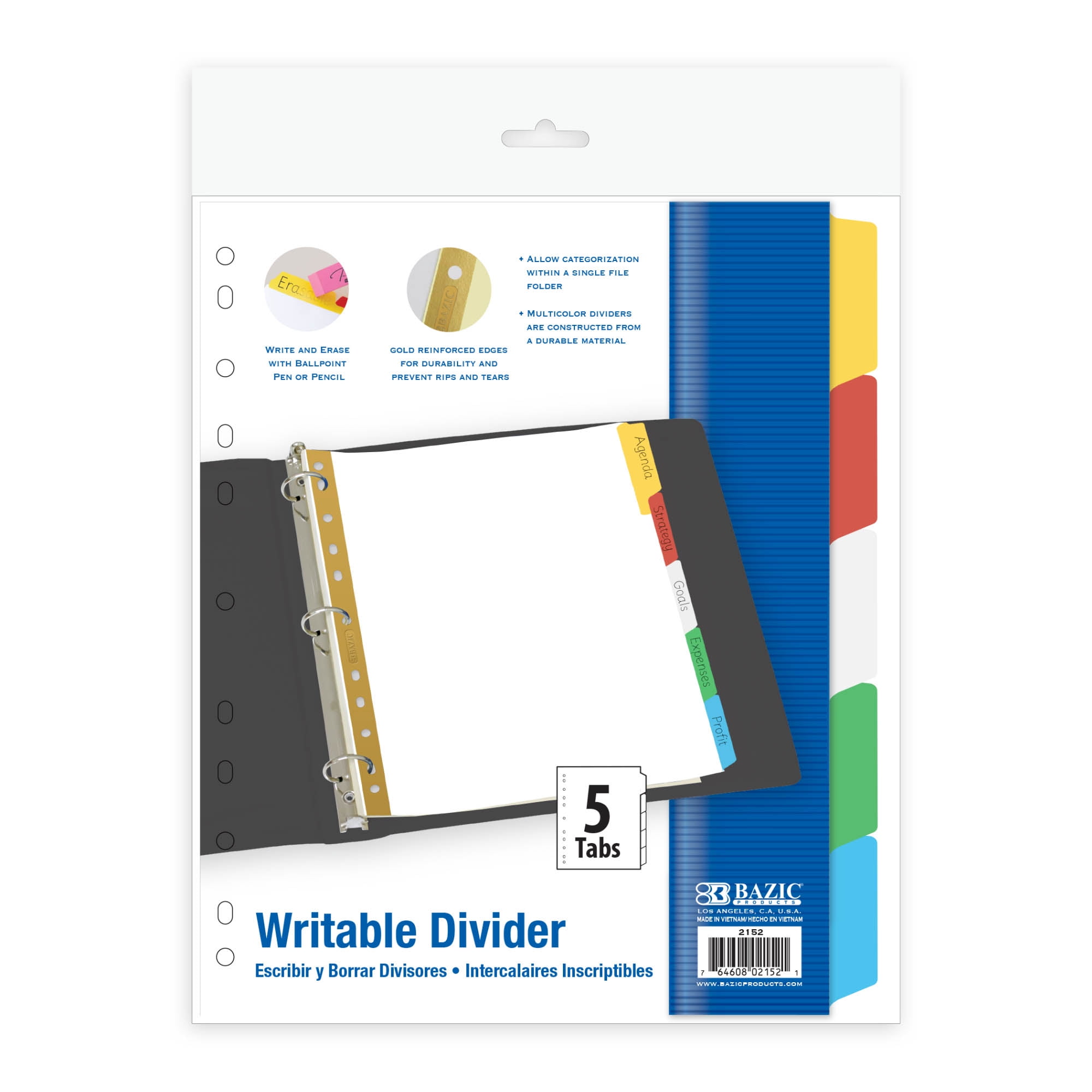 BAZIC Binder Dividers White Paper Divider w/ 5 Writable Color Tabs, 11 ...