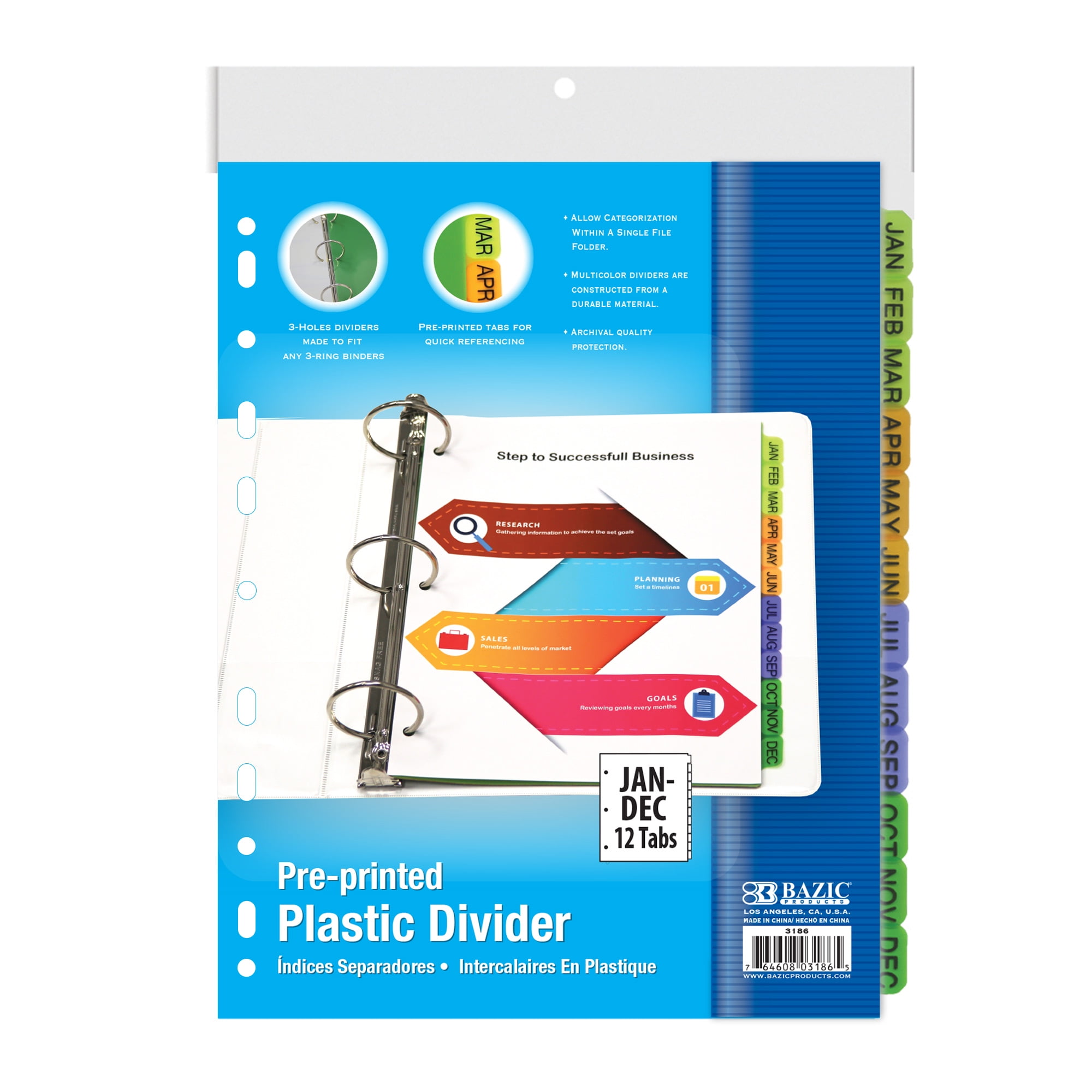 BAZIC Binder Dividers w/ 12 Preprinted JAN to DEC Months Tabs, 11 Hole ...