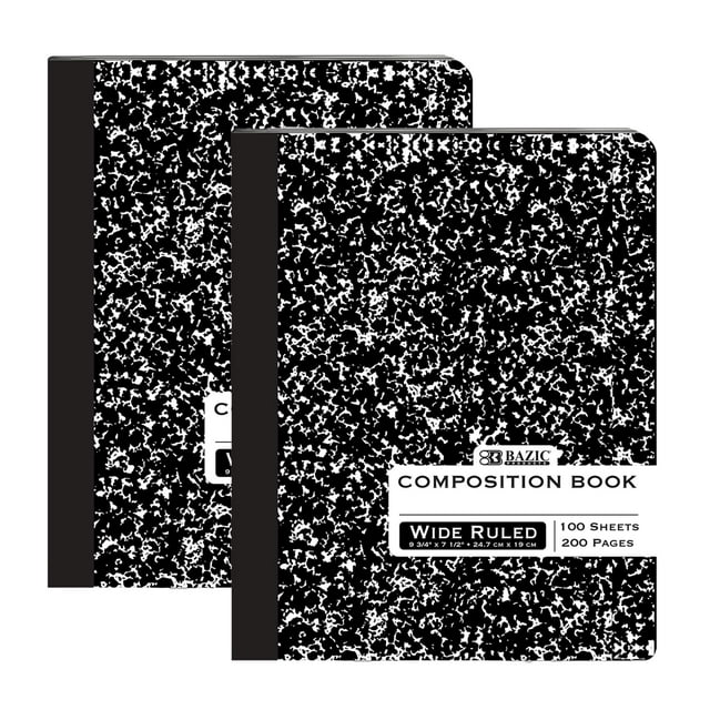 BAZIC Wide-Ruled Black Marble Composition Notebook, 100 Sheets, Perfect ...