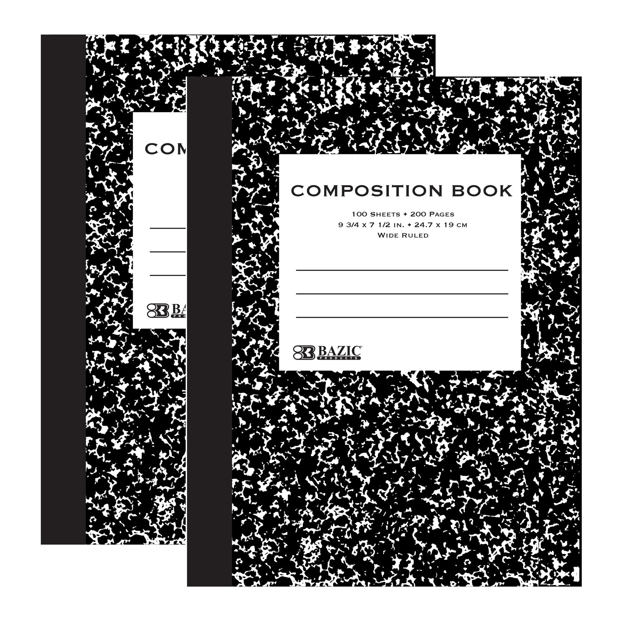BAZIC Black Marble Composition Book Wide Ruled 100 Sheet, 2-Packs ...