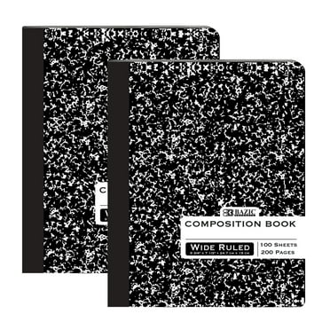 Top Flight Sewn Composition Book Black and White Marble Wide Rule 100 ...
