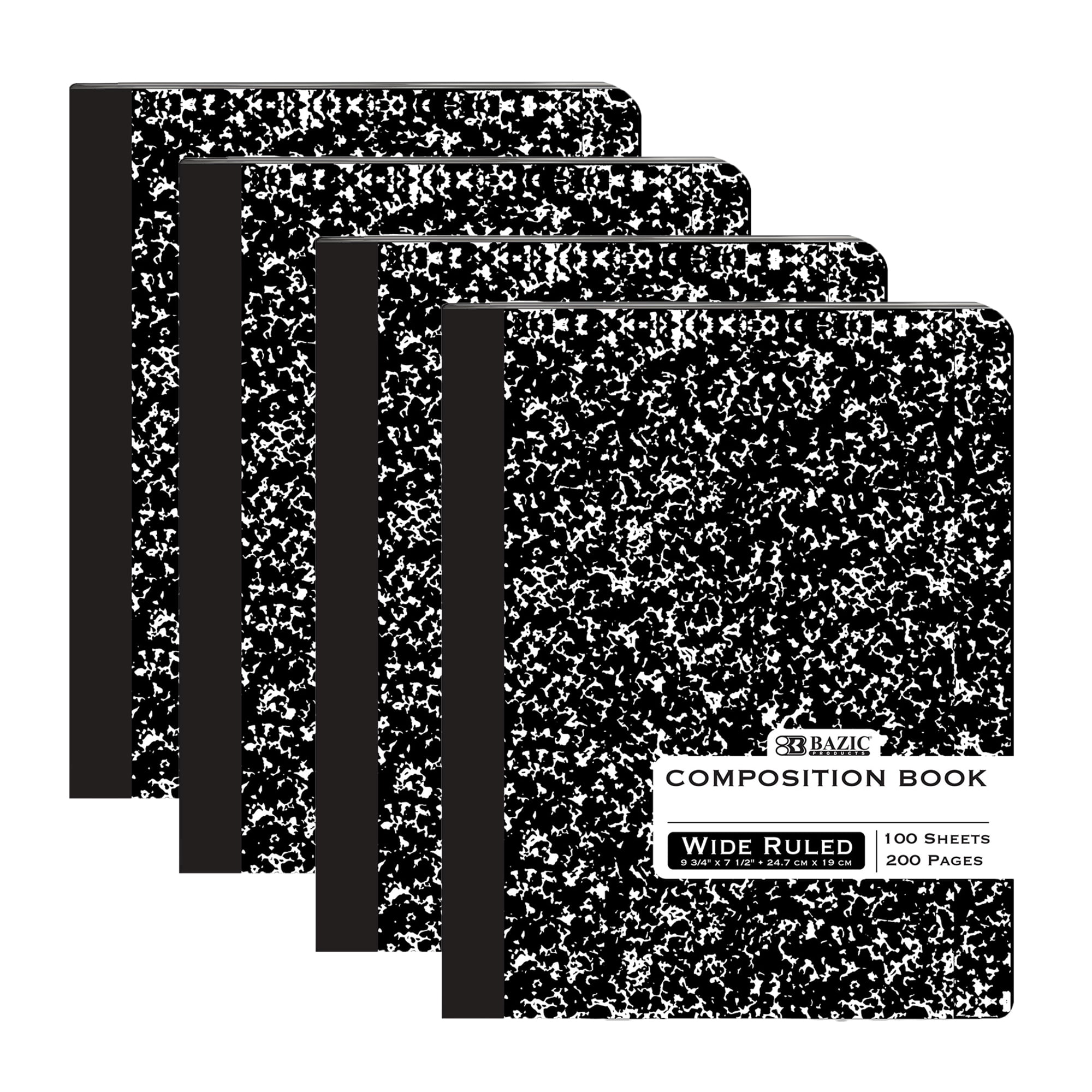 BAZIC College Bound Wide Ruled Black Marble Composition Notebook, 100 ...