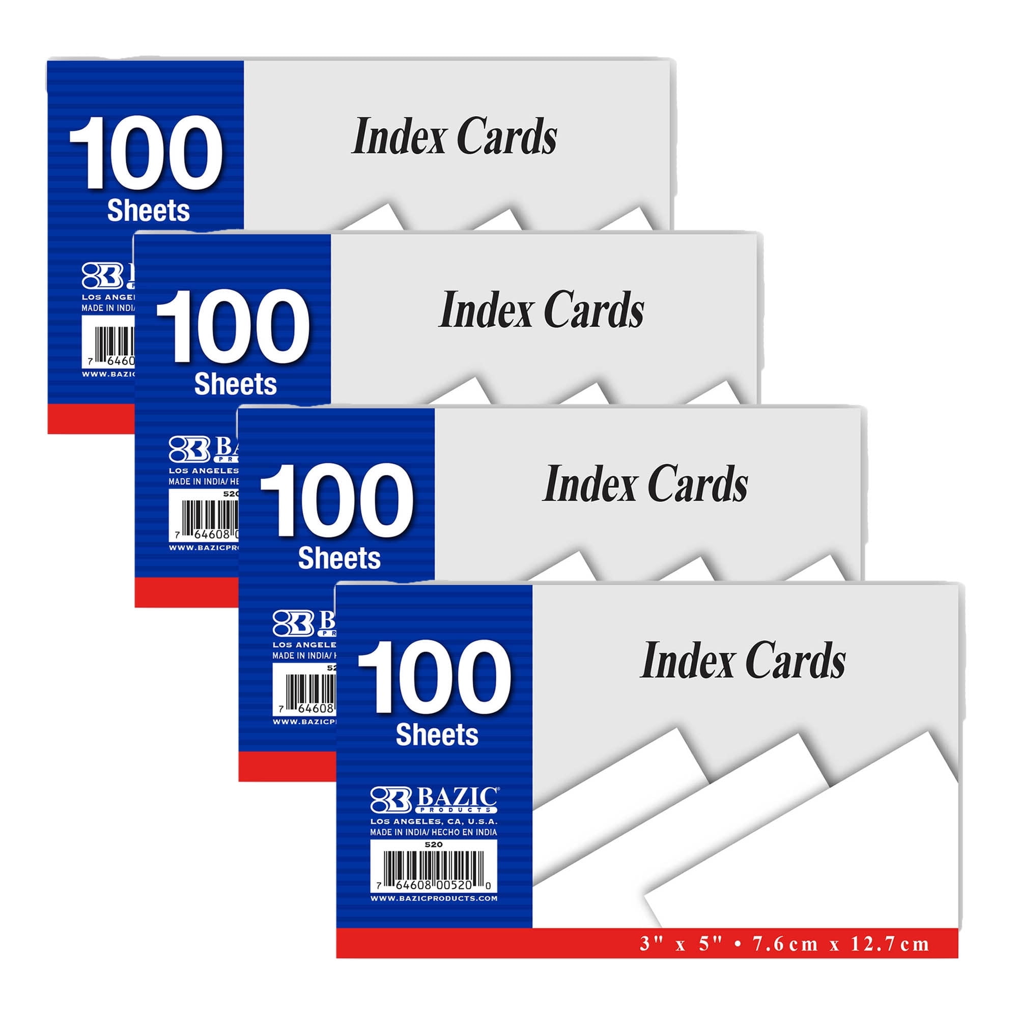 BAZIC Blank Index Cards 3" X 5" 200 Count, White Unruled Flashcards ...