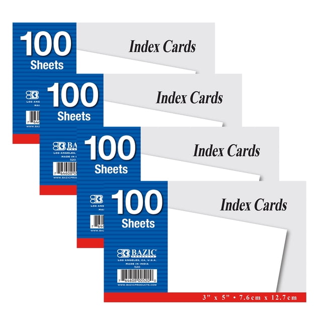 BAZIC Blank Index Cards 3" X 5" 200 Count, White Unruled Flashcards ...
