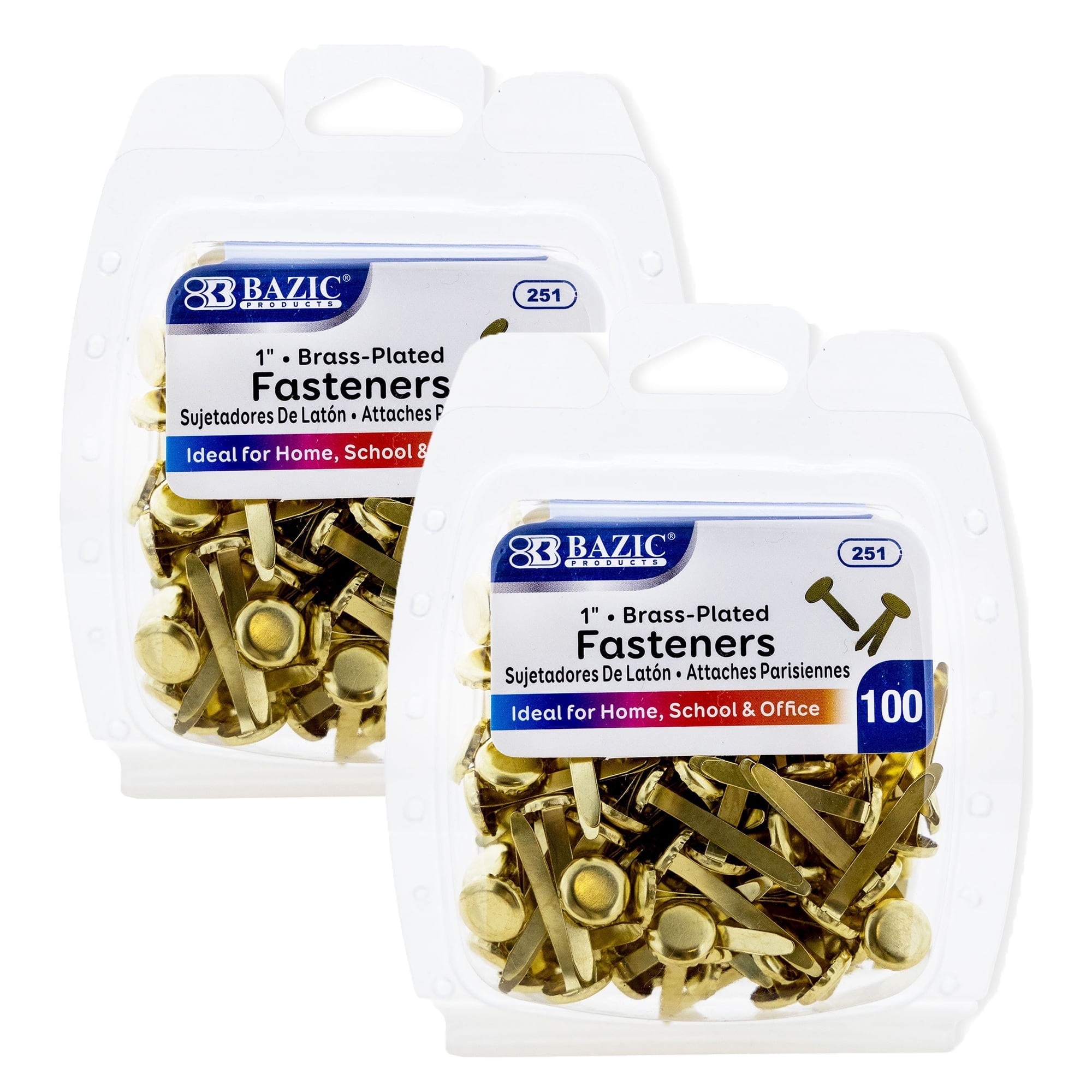 BAZIC Brass Plated Fasteners 1 Inch, Round Head Paper Fastener Brads ...