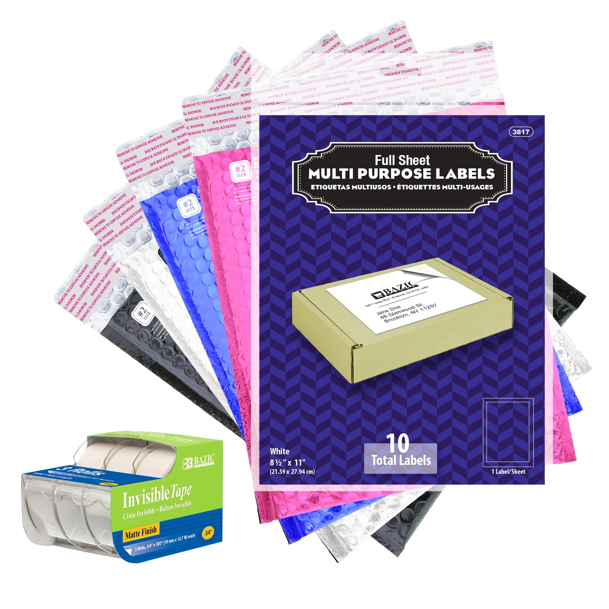 BAZIC Bubble Mailer Bundle, Medium 4 Poly Bubble Mailers, 10 Shipping ...