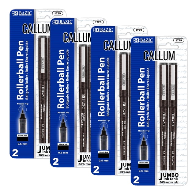 BAZIC Callum 0.5mm Rollerball Pen, Black Ink Needle Tip Fine Point Ink ...