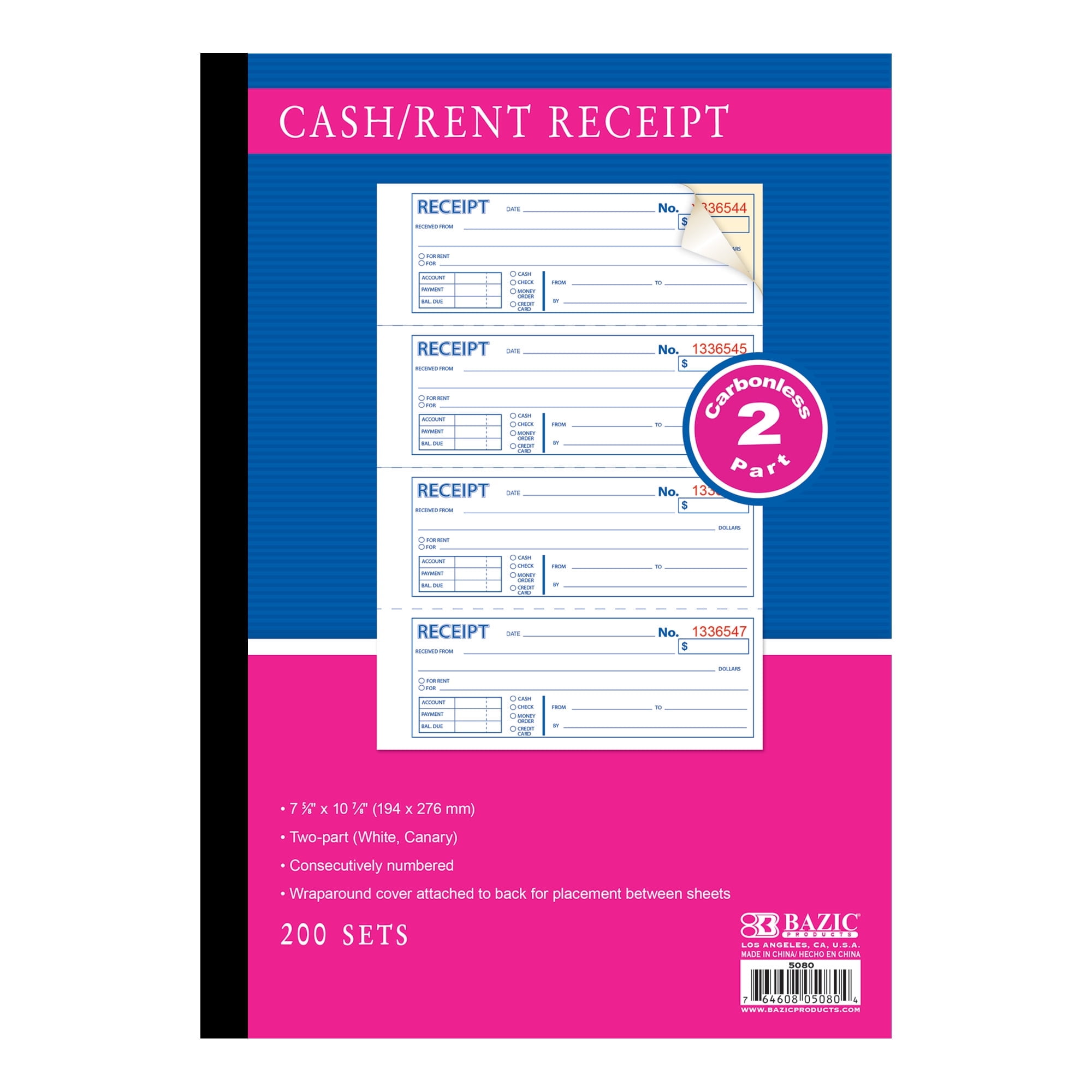 "BAZIC Business Printed Paper, Spiral Bound Carbonless Receipt Book ...