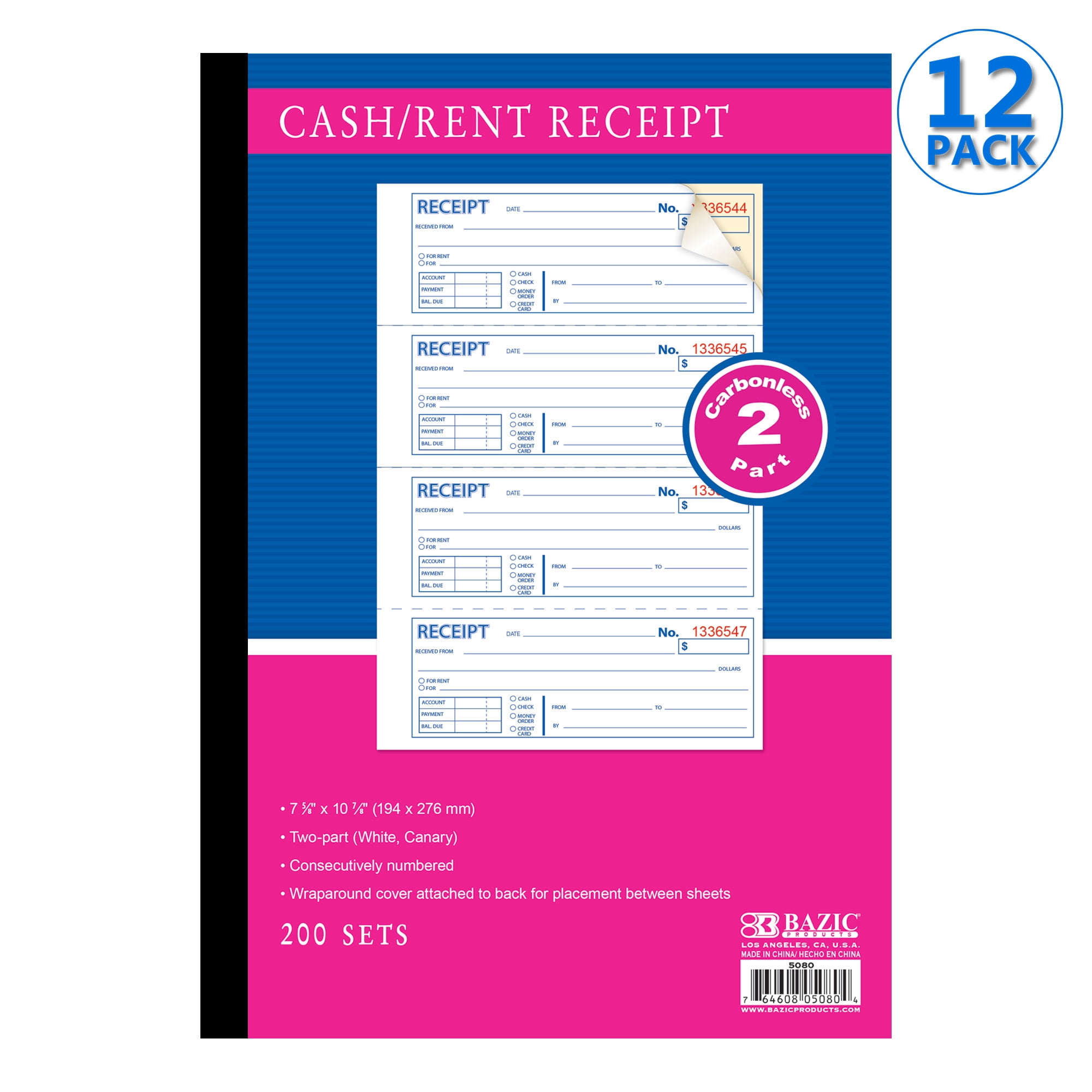BAZIC Business Checks Bill Receipt Book, 200 Sets Carbonless & Spiral ...