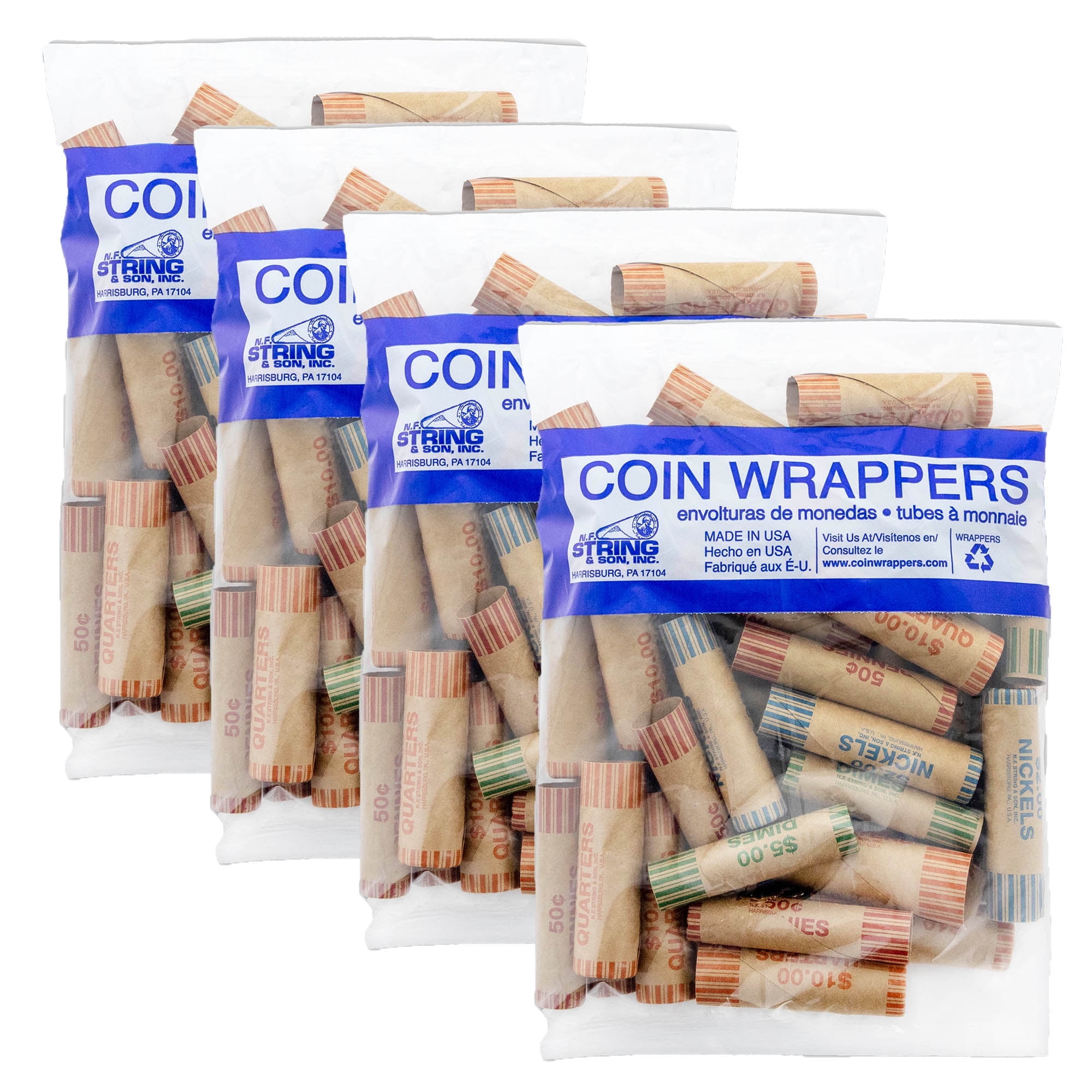 BAZIC Assorted Coin Wrappers Rolls, Quarter Dime Nickel Penny, Durable ...
