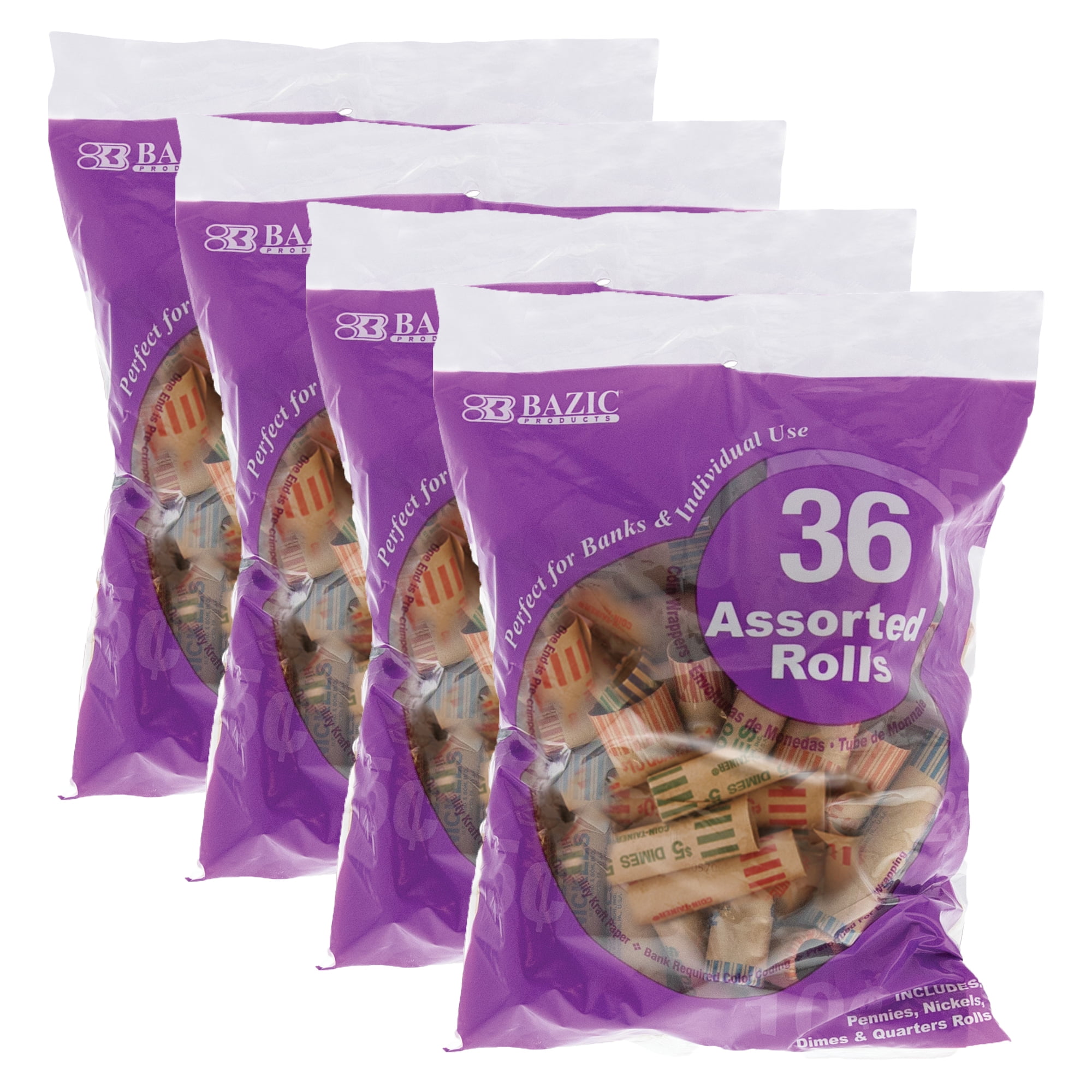 BAZIC Coin Wrappers Rolls, Quarter Dime Nickel Penny, Made in USA Coins ...