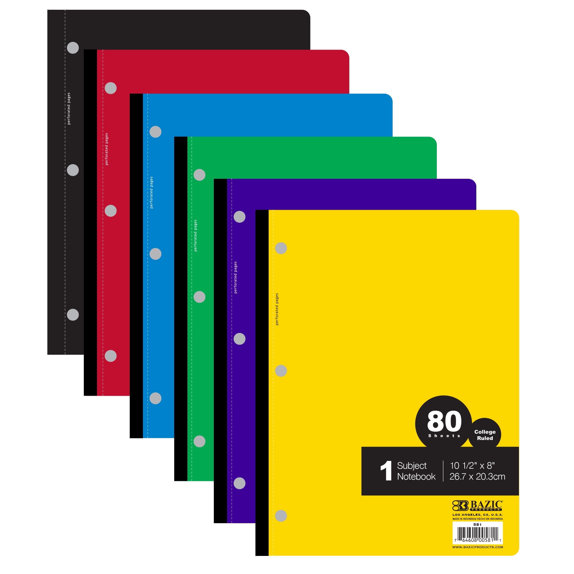 BAZIC College Ruled Wireless Notebooks 80 Sheets, Assorted Colors ...