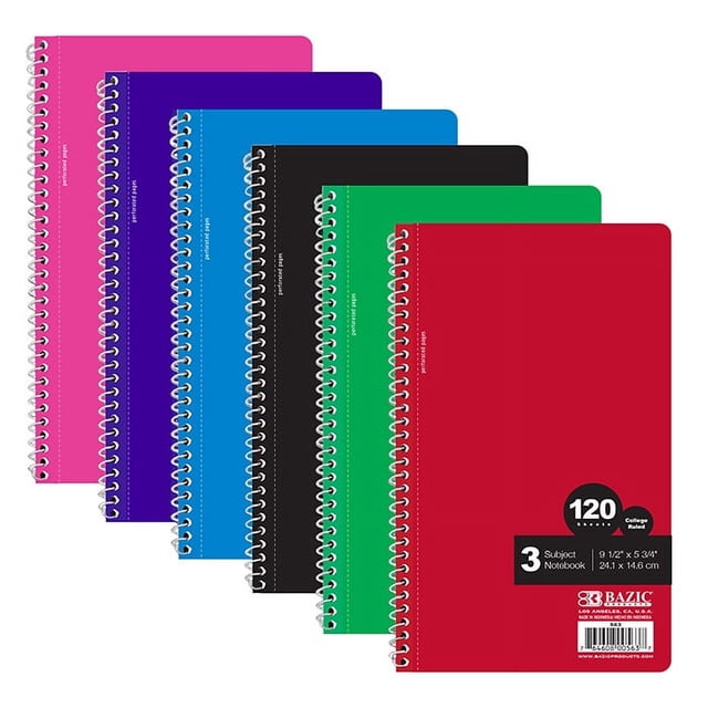 BAZIC College Ruled Spiral Notebooks, 3-Subject, Bulk School Supplies ...