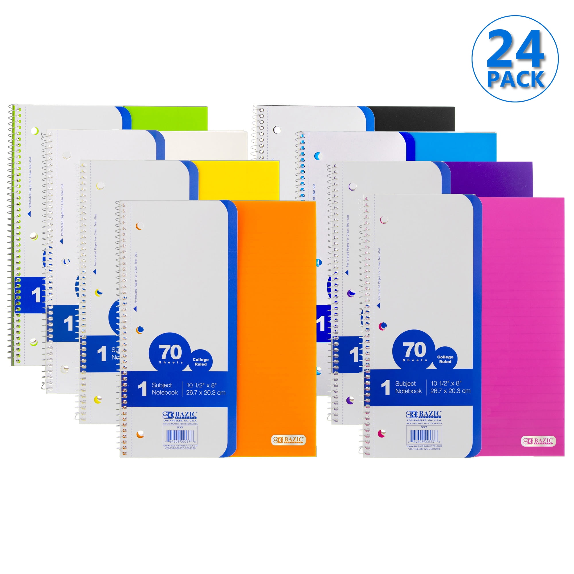 BAZIC College Ruled Poly Cover Spiral Notebook 70 Sheet, Assorted Color ...