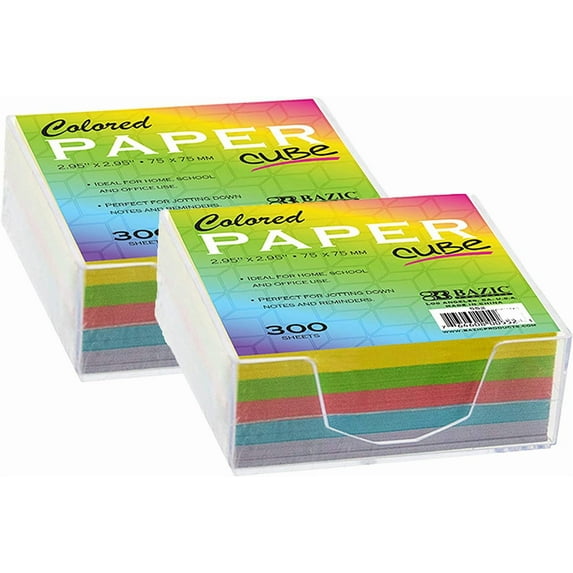 Bazic Color Paper Cube W/Durable Tray, 3" X 3" 300 Count/Pack, Mini ...