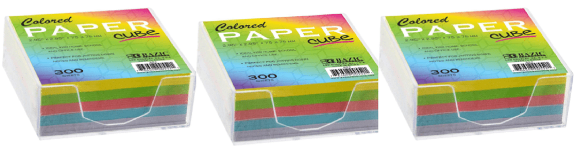 BAZIC Color Paper Cube with Tray 300 Count/ Mini Memo Papers Each Pack ...
