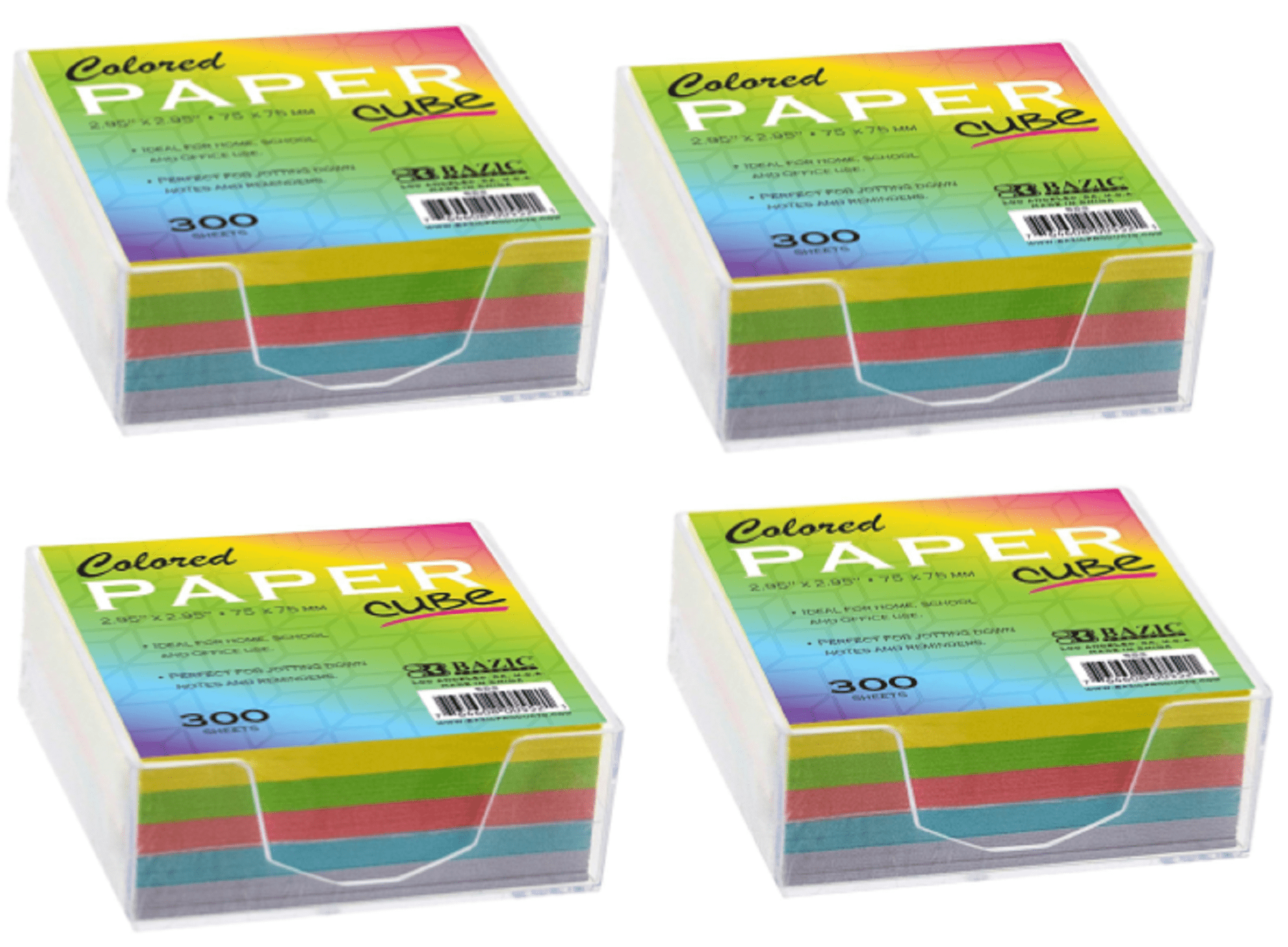 BAZIC Color Paper Cube with Tray 300 Count/ Mini Memo Papers Each Pack ...