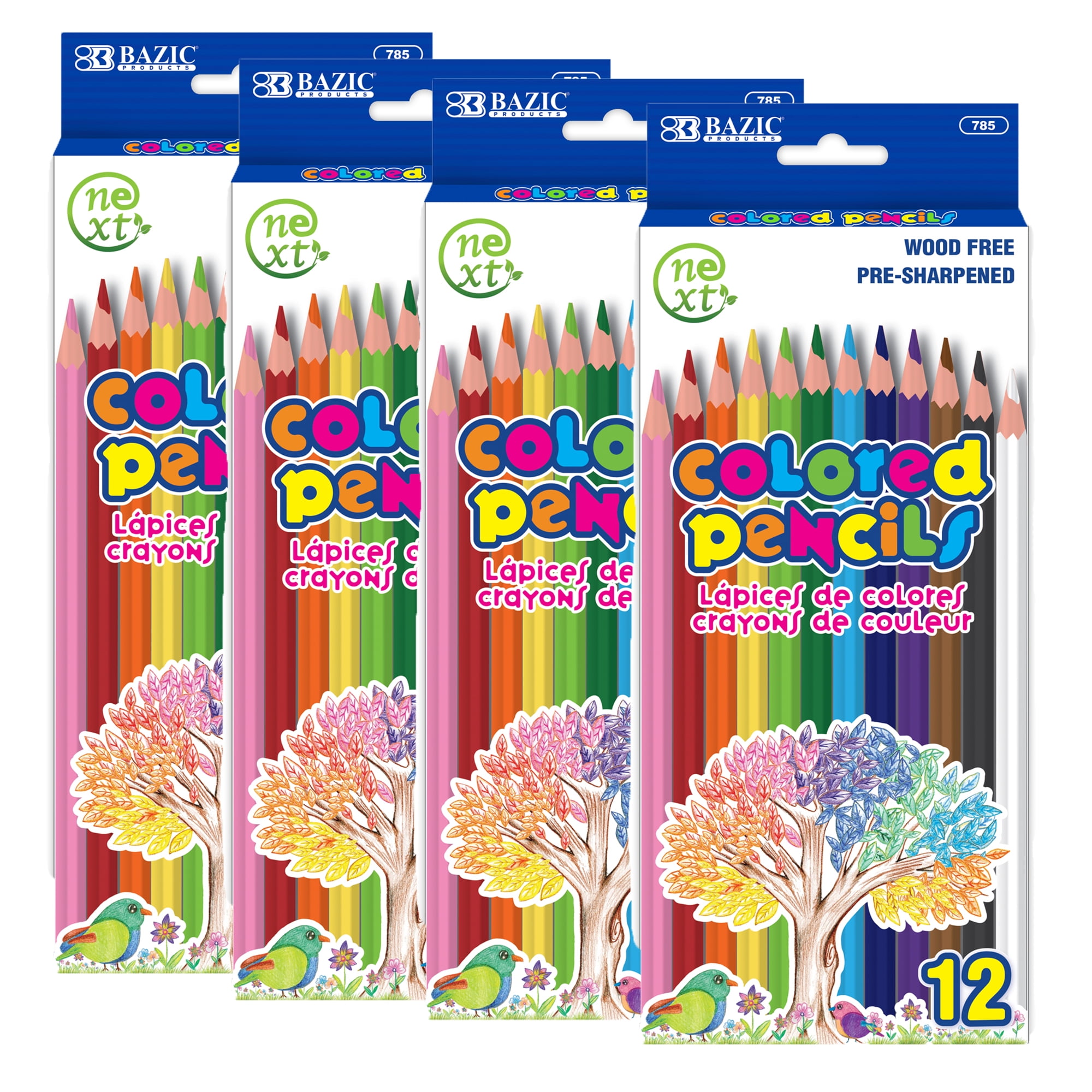 BAZIC Colored Pencils, 12 Assorted Colors, Pre-Sharpened Wood Free ...