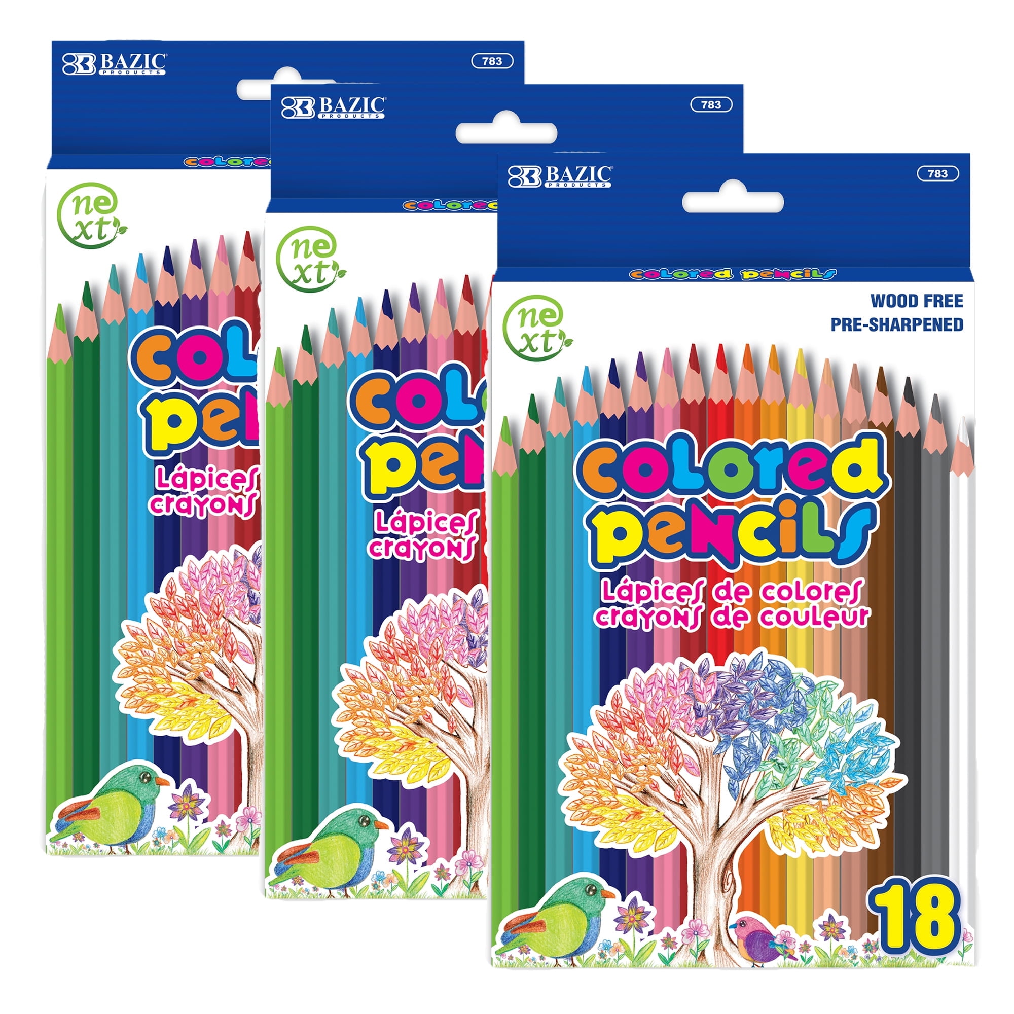 BAZIC Colored Pencils, 18 Assorted Colors, Pre-Sharpened Wood Free ...