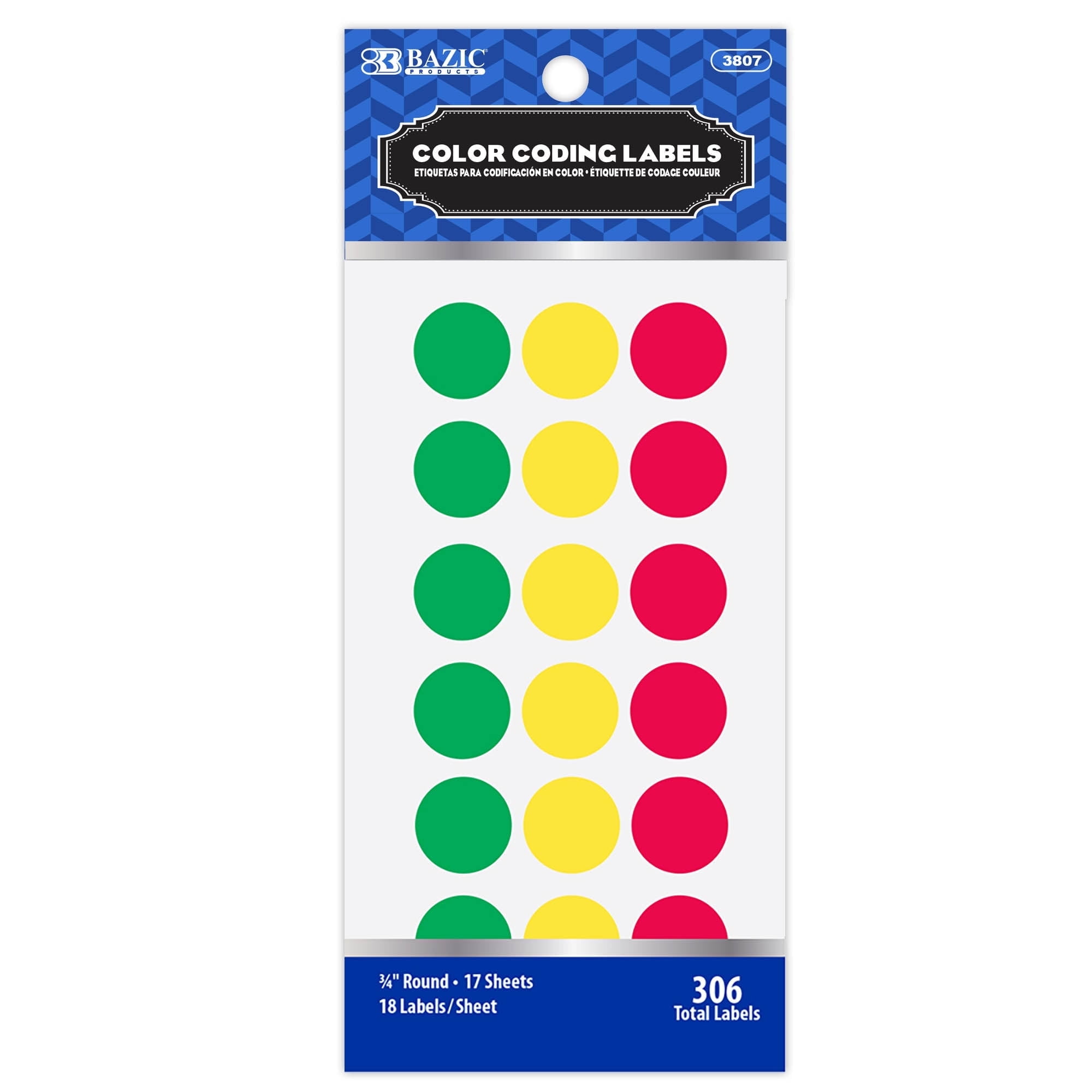 BAZIC Colored Round Label 3/4" Sticker (306/Pack), 24-Packs - Walmart.com