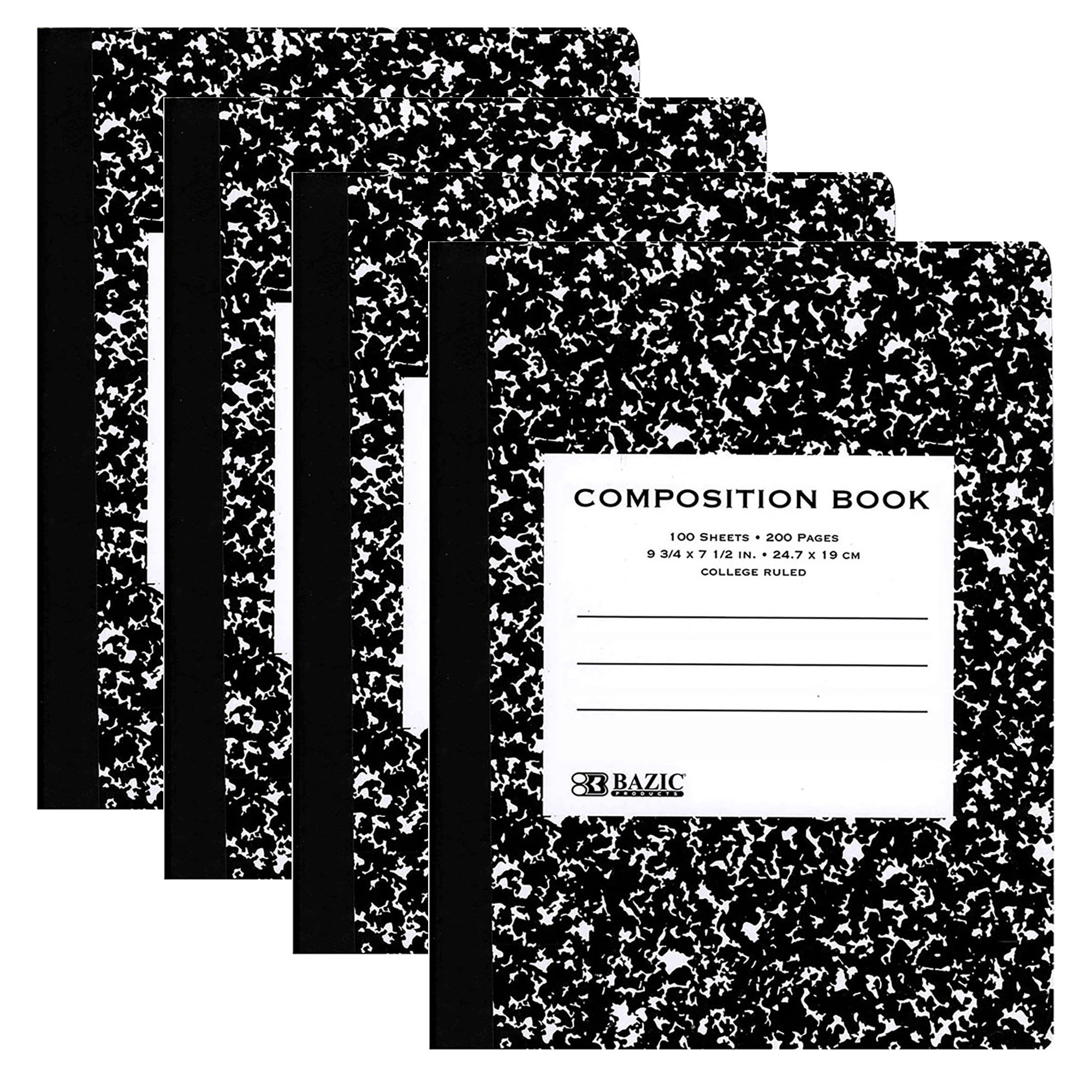 BAZIC Composition Book Black Marble College Ruled 100 Sheet Notebook, 1 ...
