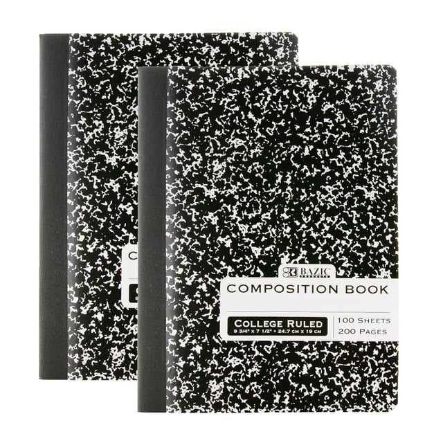 BAZIC Composition Book Black Marble College Ruled 100 Sheet Notebook, 2 ...