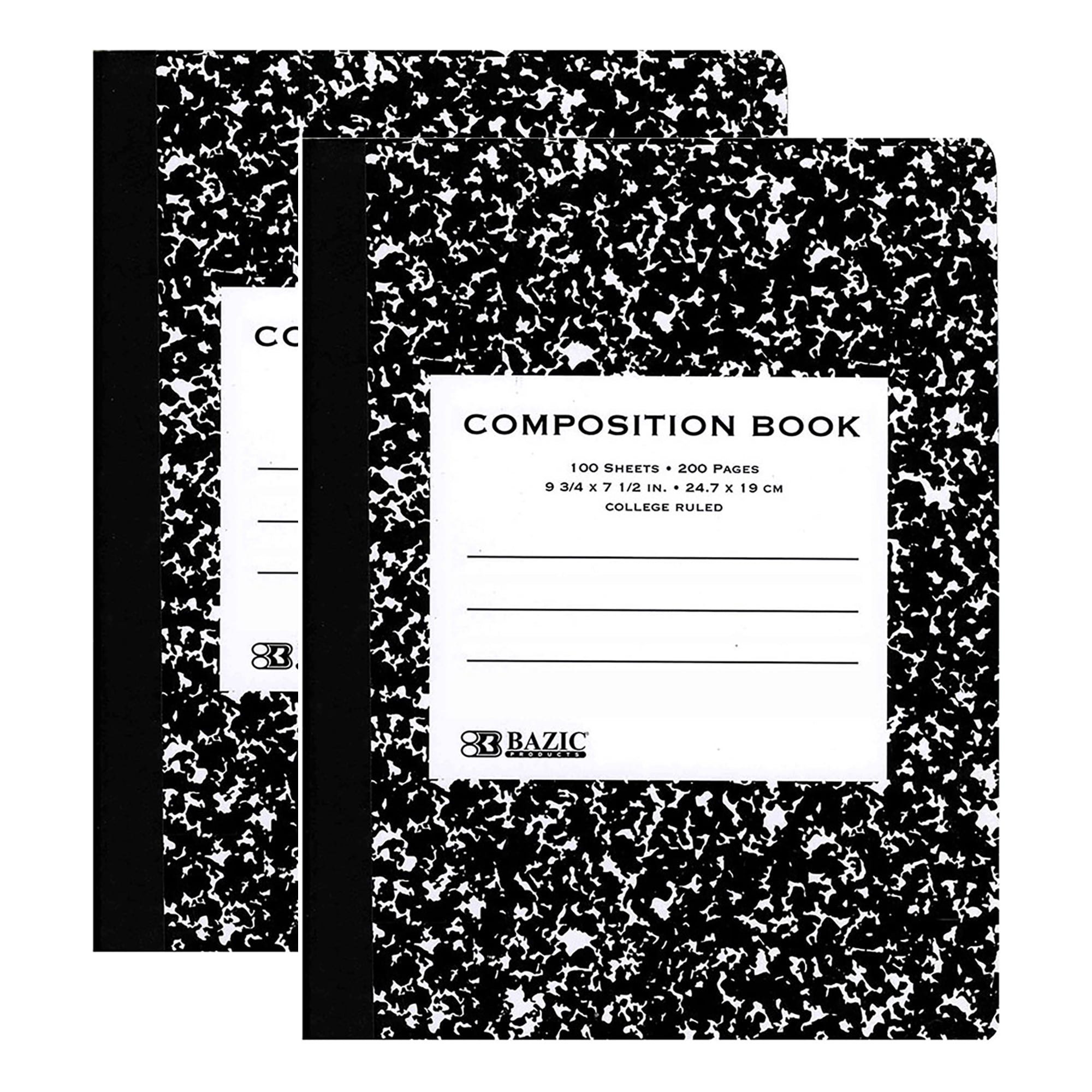 BAZIC Composition Book Black Marble College Ruled 100 Sheet Notebook, 2 ...