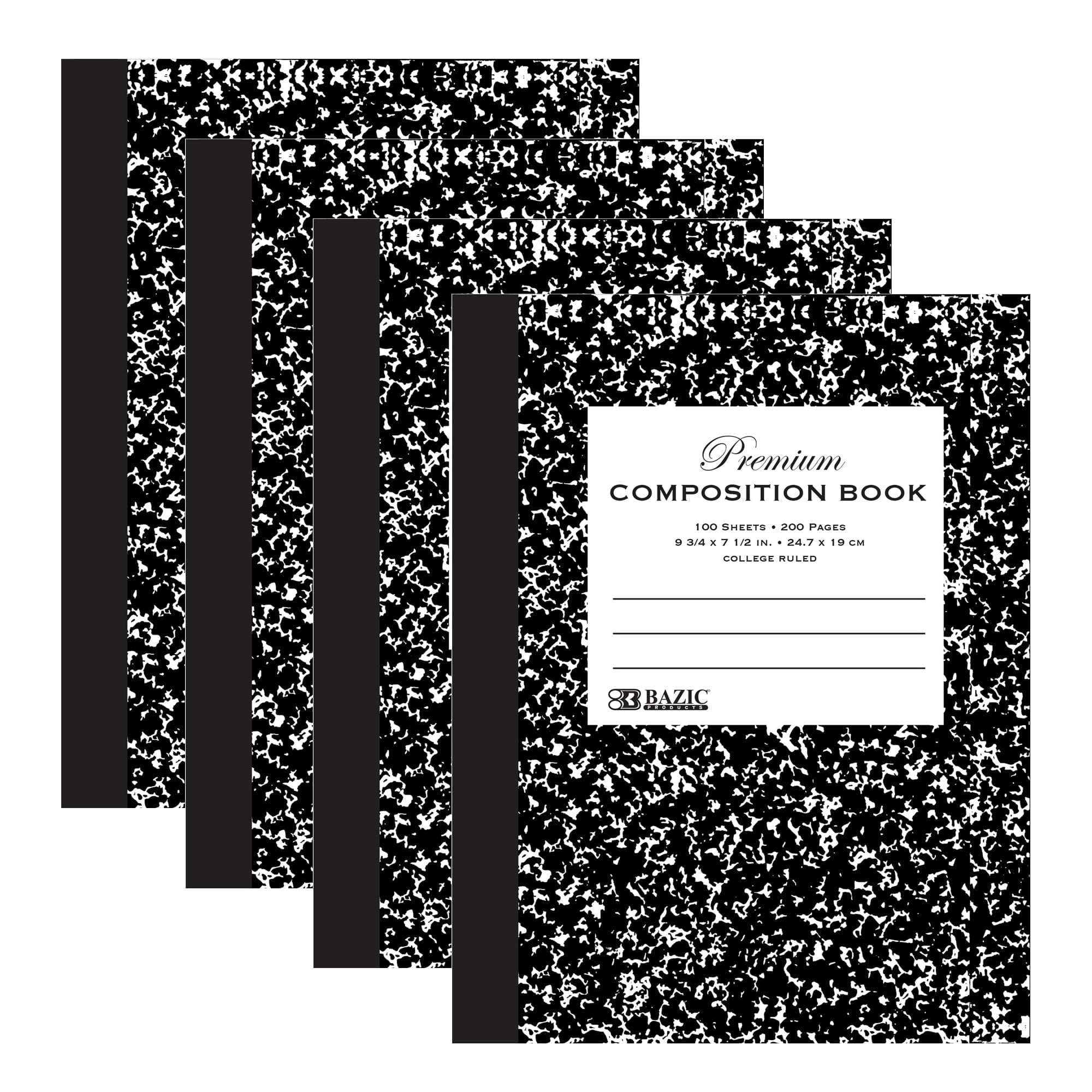 BAZIC Composition Book Black Marble College Ruled 100 Sheet Notebook, 4 ...