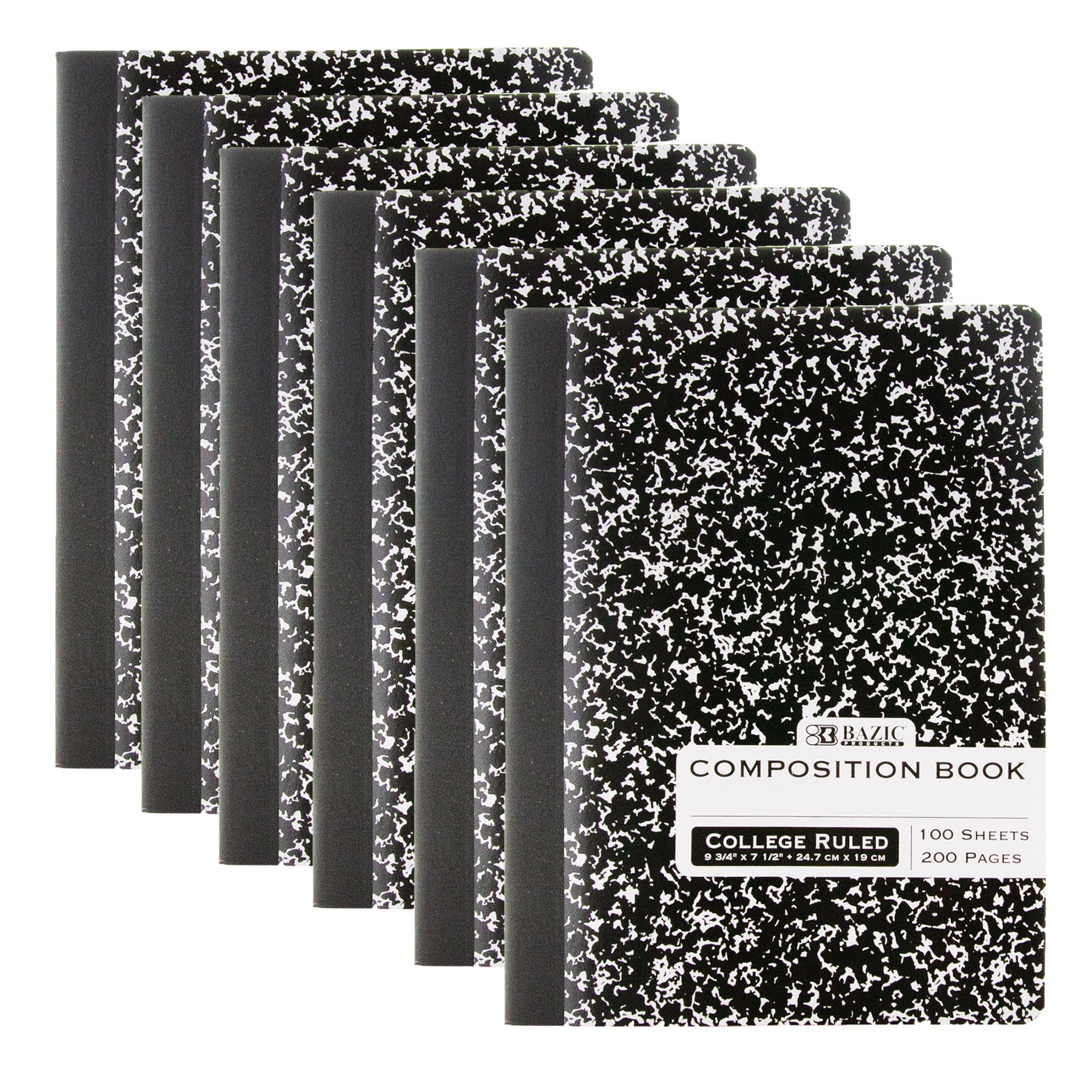 BAZIC Composition Book Black Marble College Ruled 100 Sheet Notebook, 6 ...