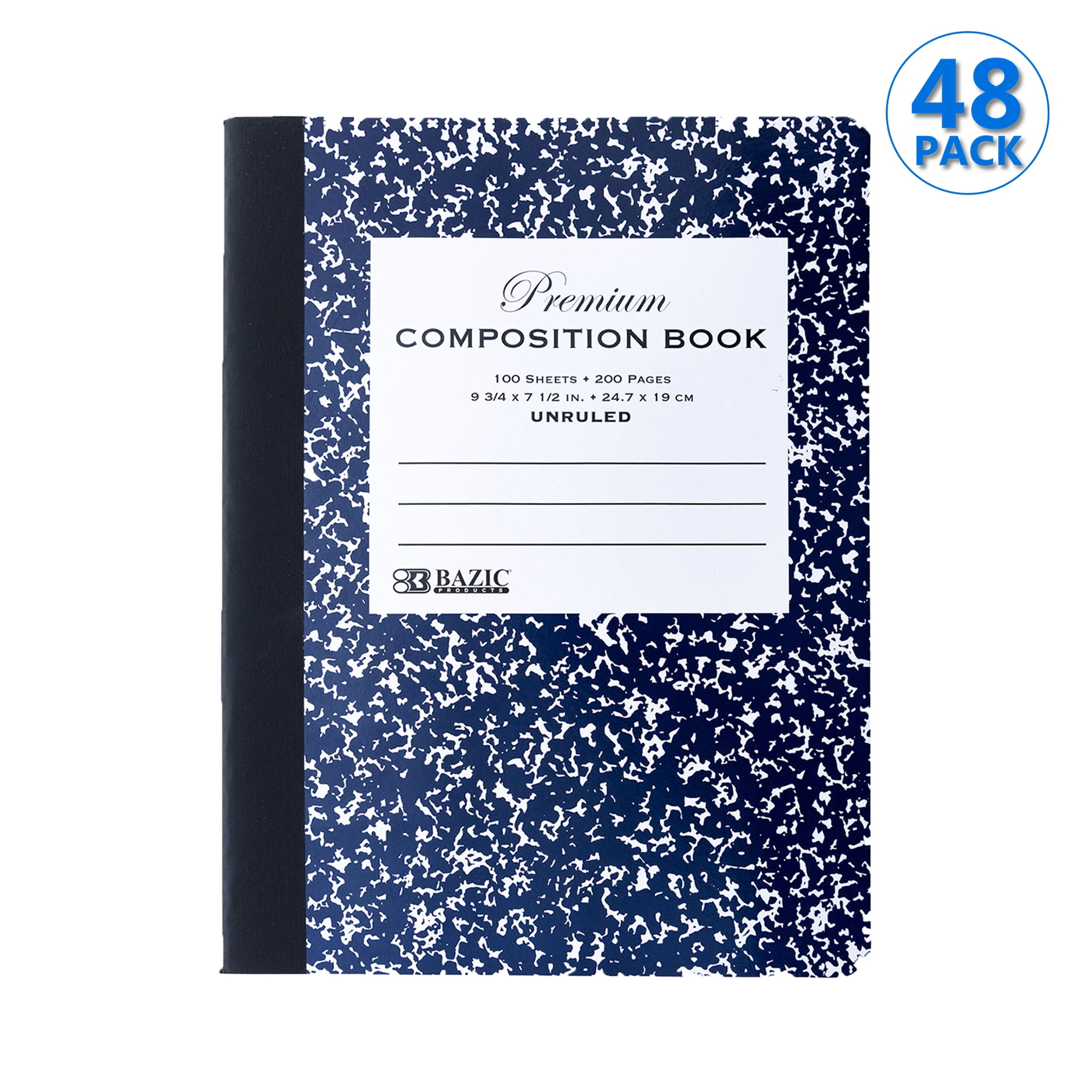 BAZIC Composition Book Blue Marble Unruled Ruled 100 Sheet Notebook, 48 ...