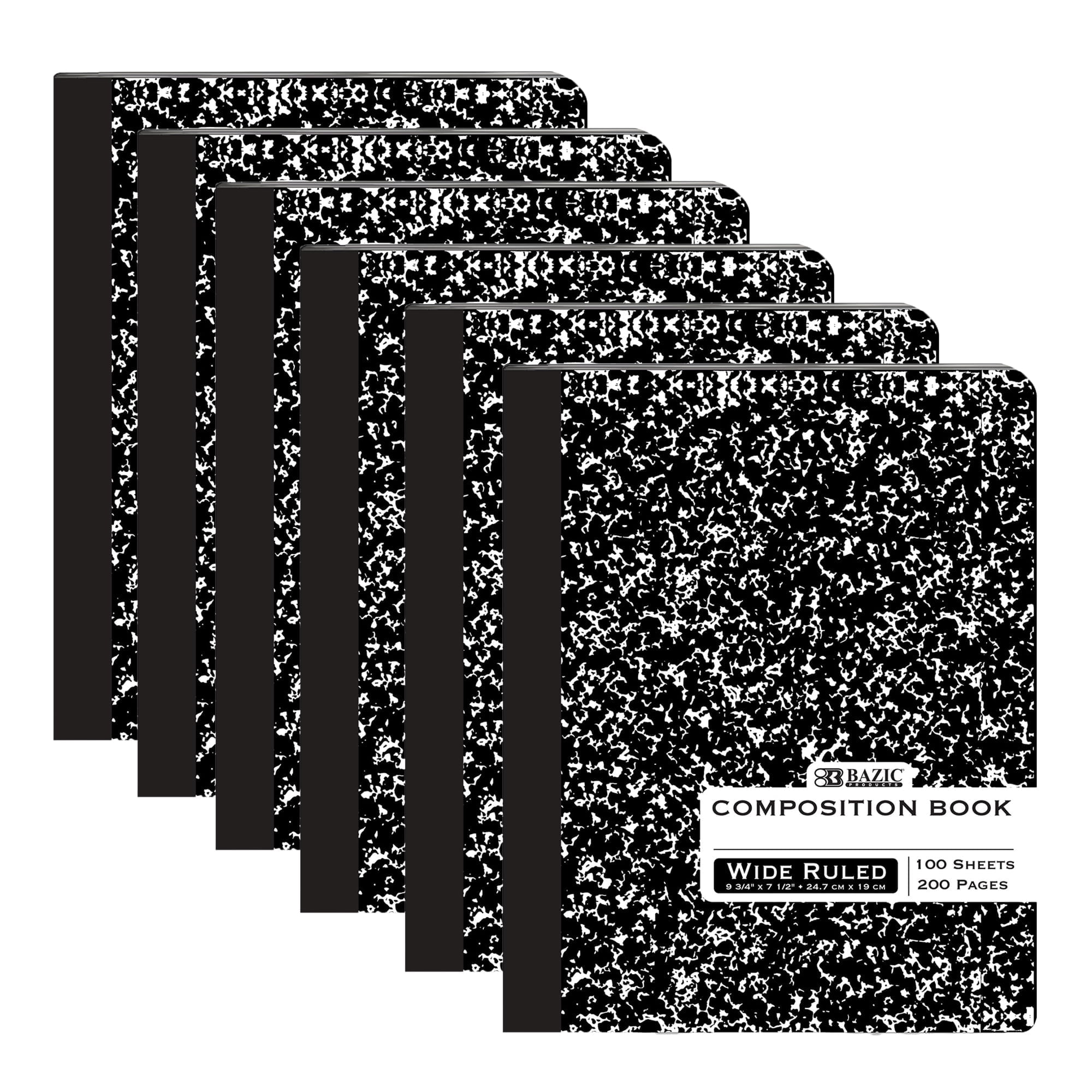 BAZIC Wide Ruled 100 Sheet Black Marble Composition Book for Primary ...