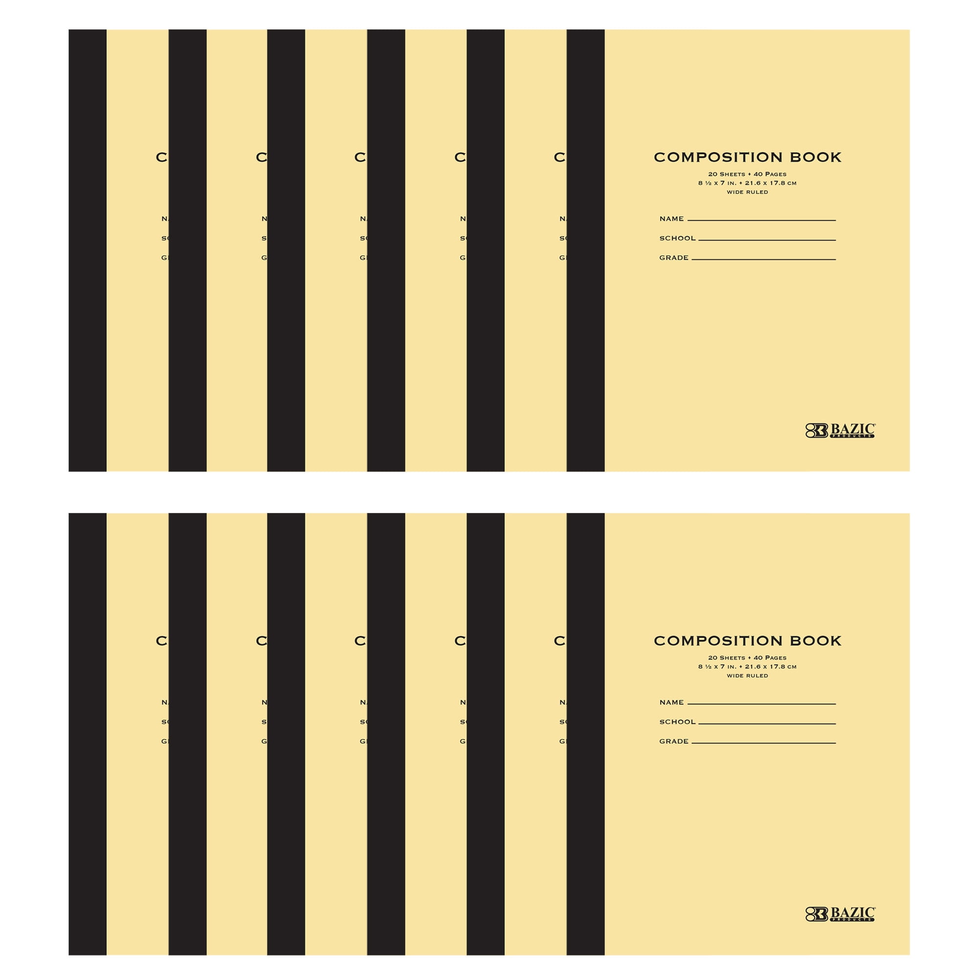 BAZIC Composition Book Wide Ruled 20 Sheet Manila Cover Notebook 8.5"x7 ...