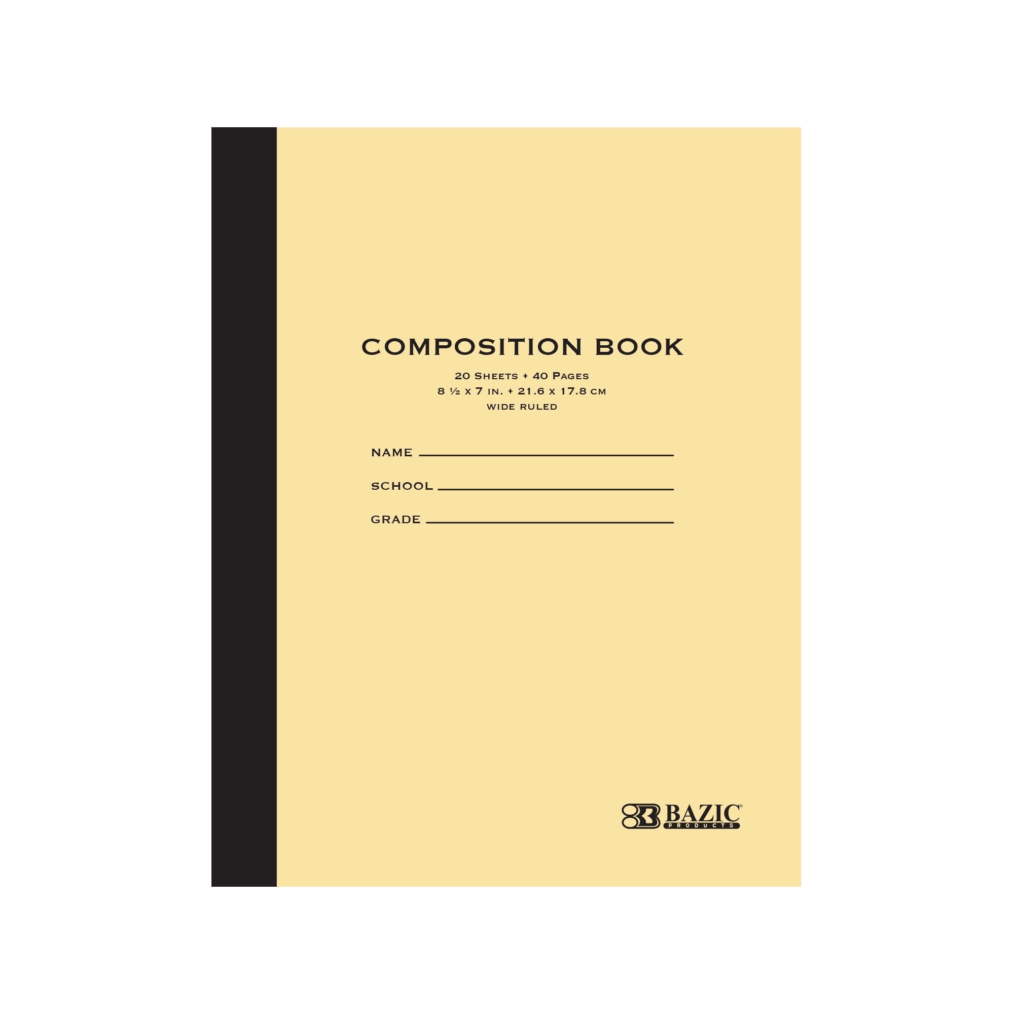 BAZIC Composition Book Wide Ruled 20 Sheet Manila Cover Notebook 8.5"x7 ...