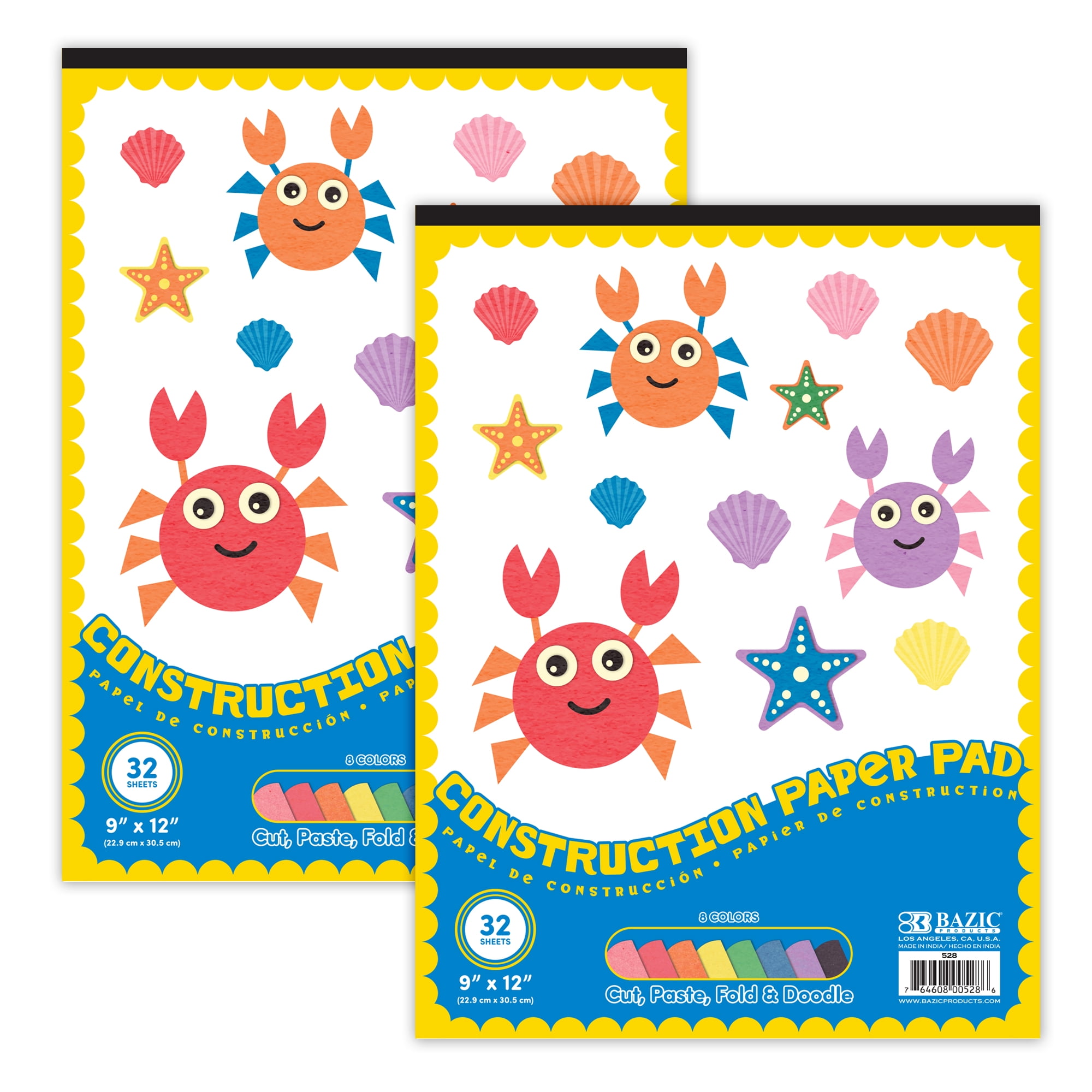 BAZIC Construction Paper Pad 32 Sheet 9" X 12" Assorted Colors, 2-Pack ...