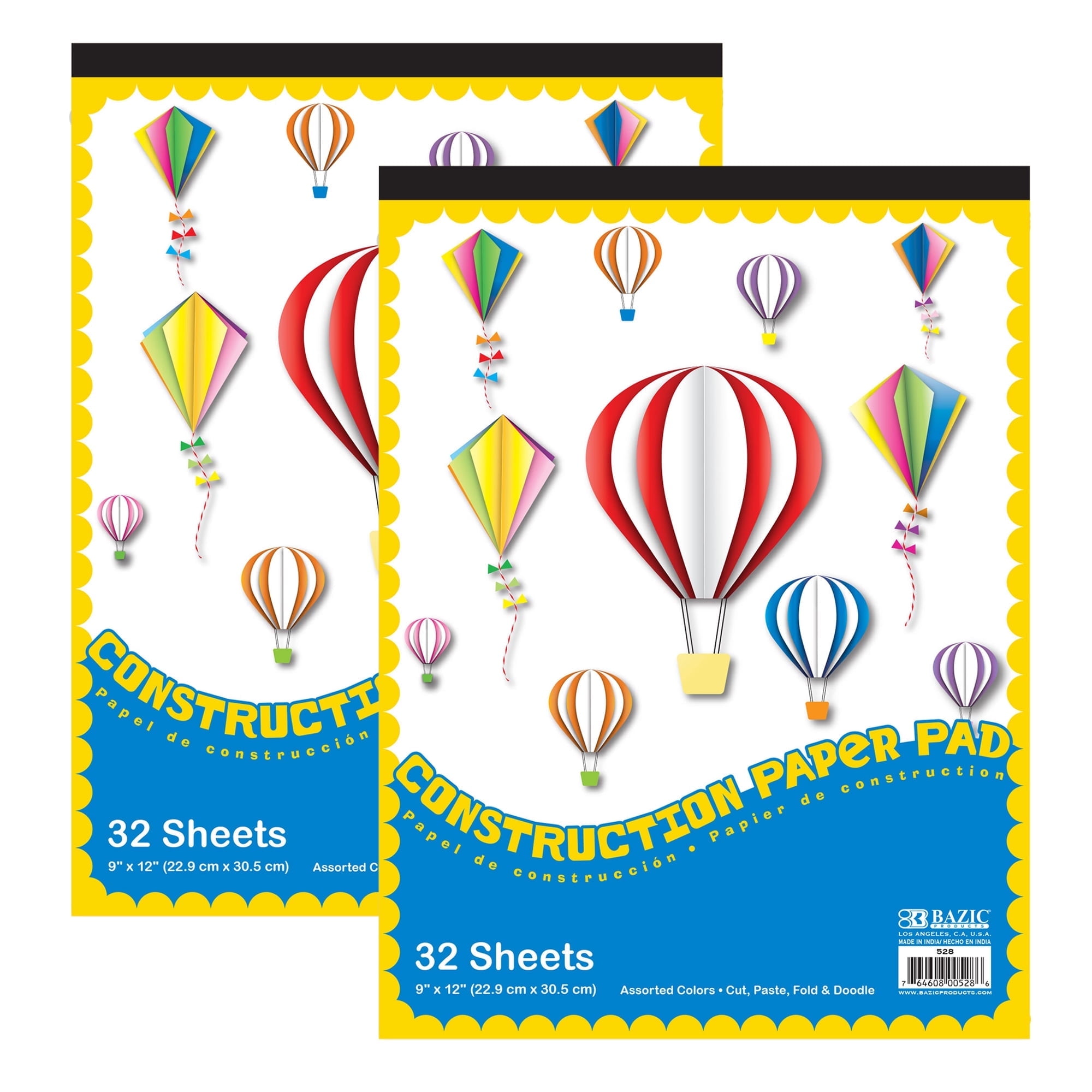 BAZIC Construction Paper Pad 32 Sheet 9" X 12" Assorted Colors, 2-Pack ...