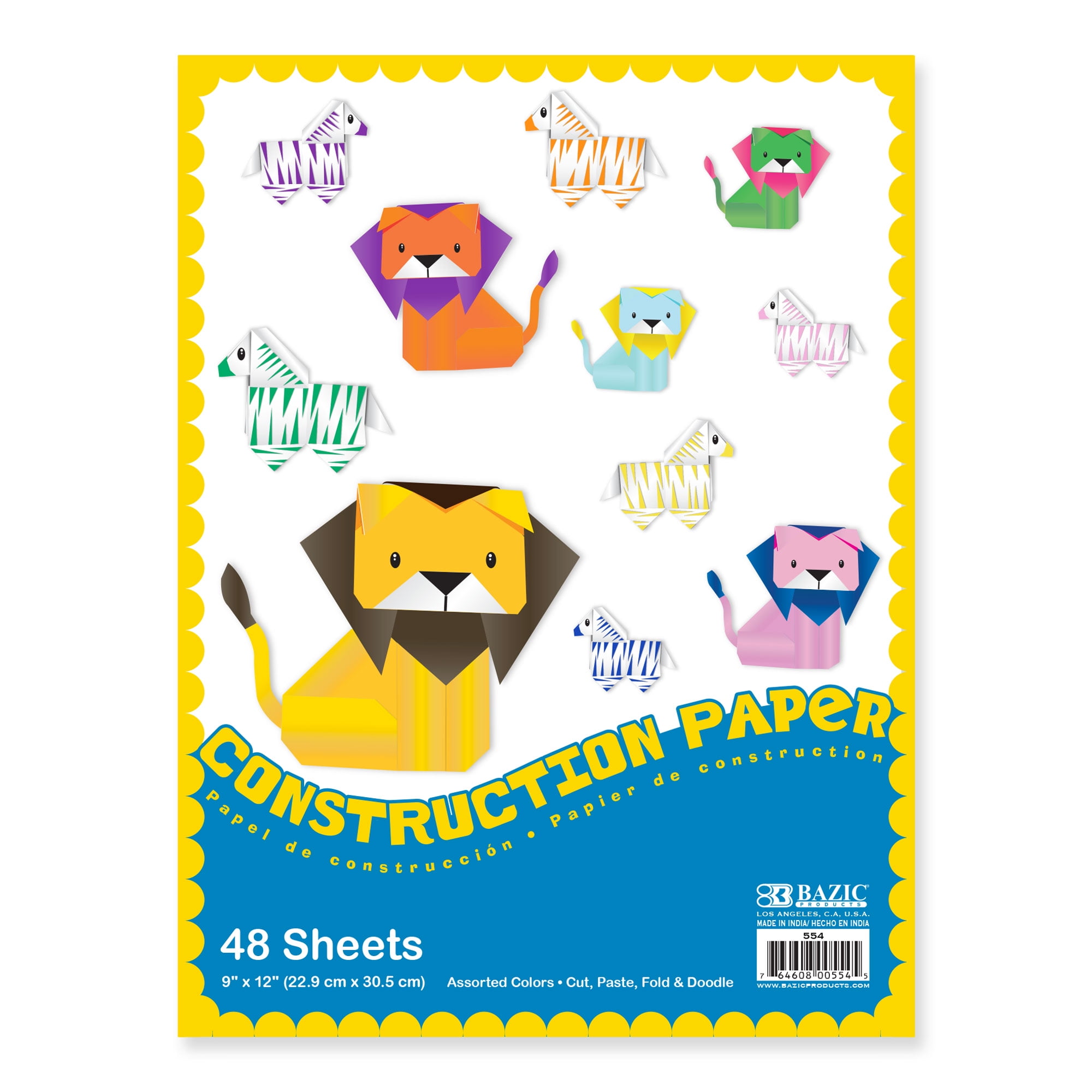 BAZIC Construction Paper Pad 48 Sheets 9"x12" Assorted Colors, 1-Pack ...