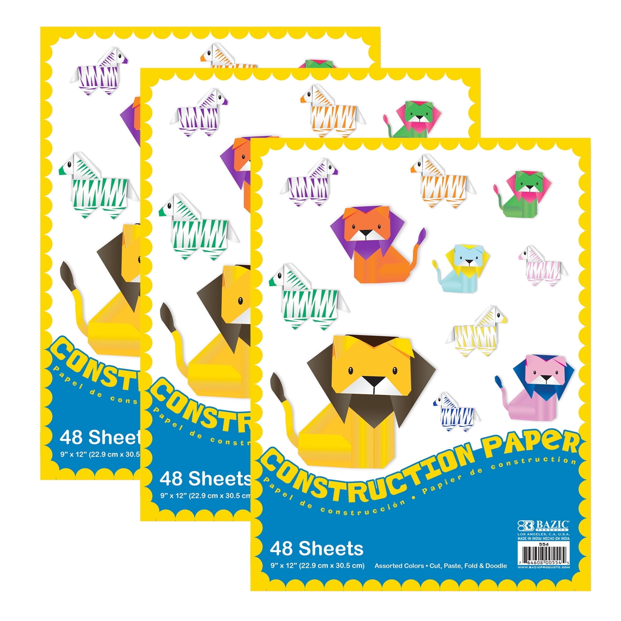 BAZIC Construction Paper Pad 48 Sheets 9"x12" Assorted Colors, 3-Pack ...
